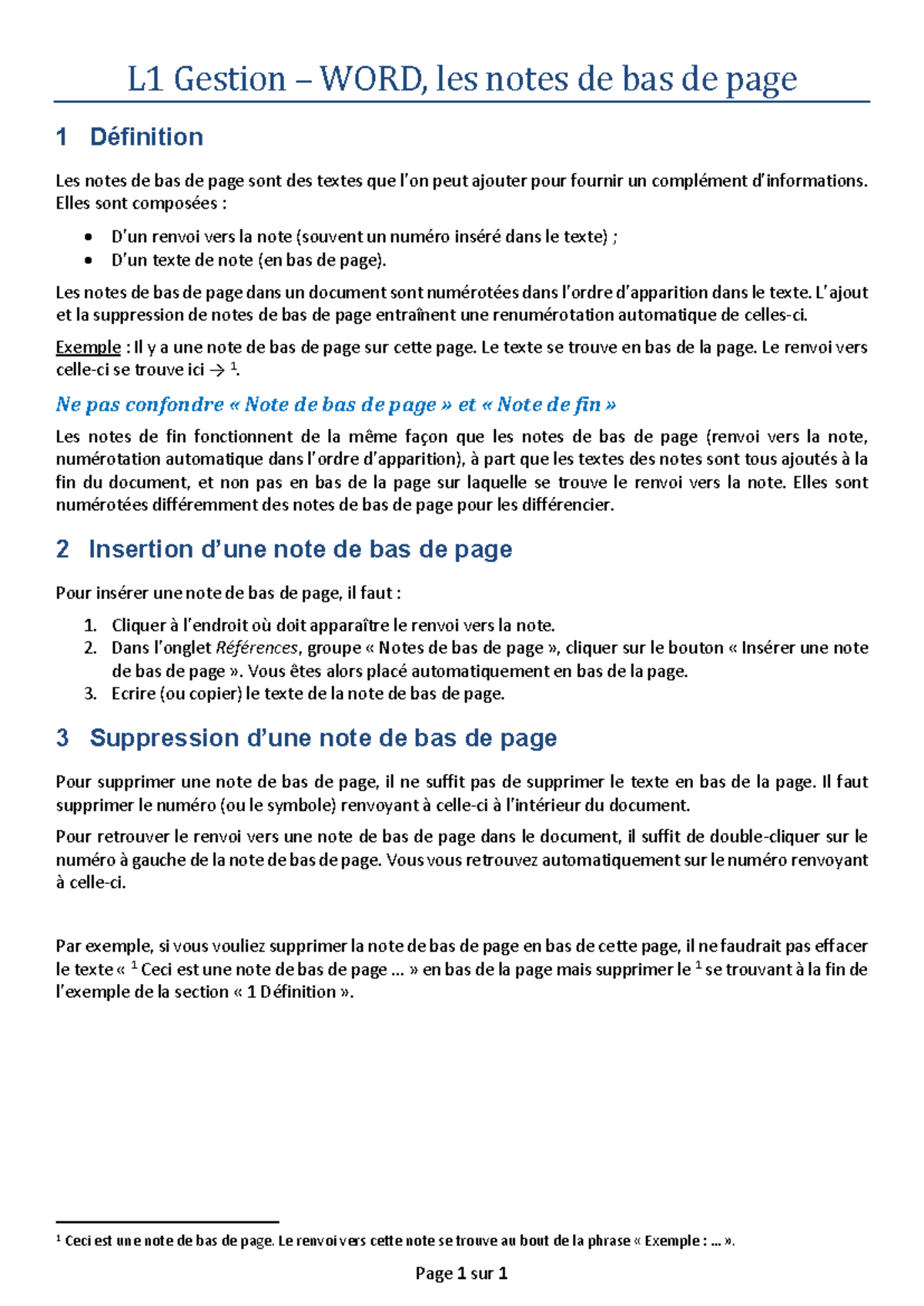 Word Notes Bas Page - iae - Page 1 sur 1 L1 Gestion – WORD, les notes ...
