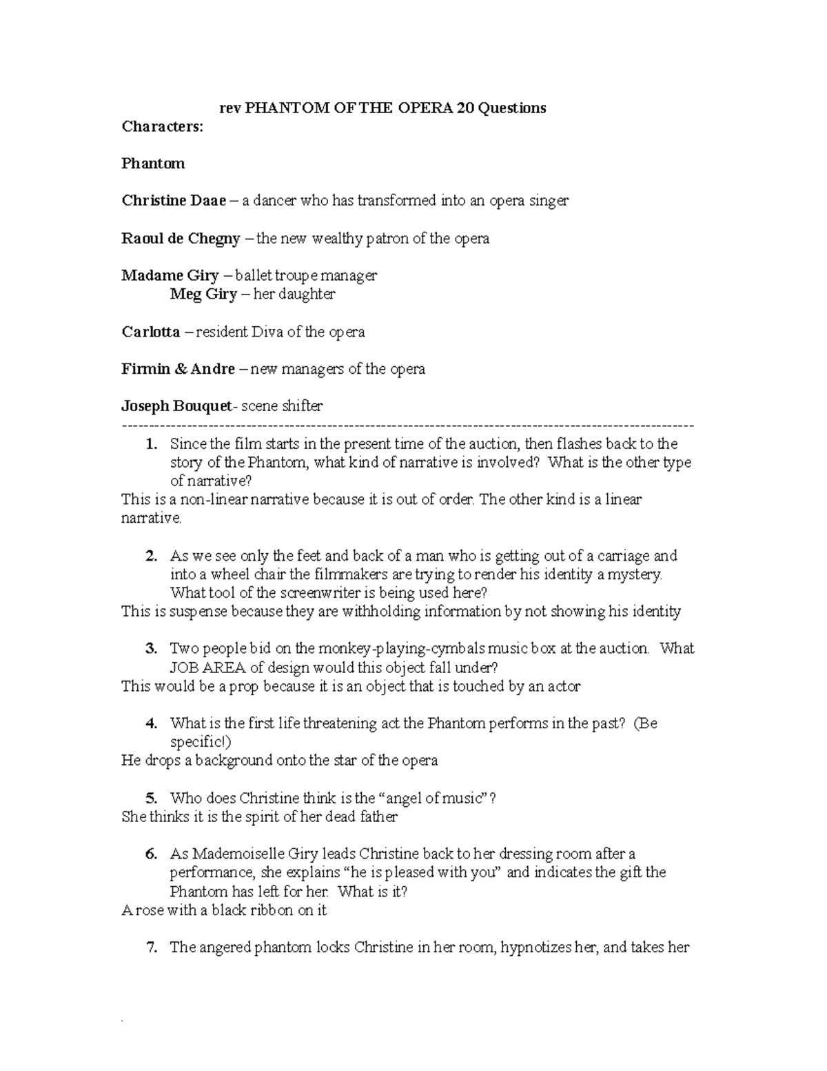 THEA-The Phantom of the Opera - rev PHANTOM OF THE OPERA 20 Questions ...