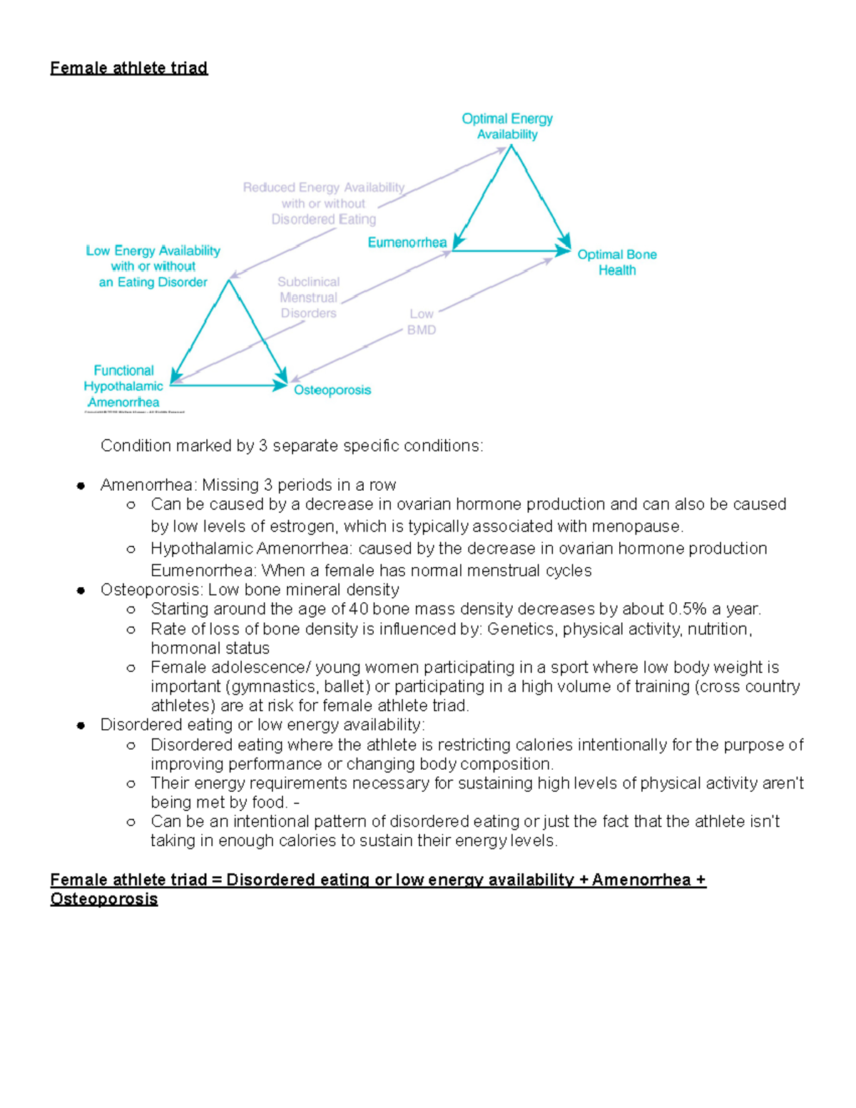 NTR 108 Female athlete triad - Female athlete triad Condition marked by ...