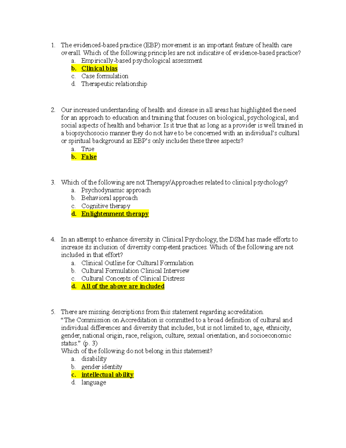 PSY414 Exam 1 - These were questions given to test our understanding of ...