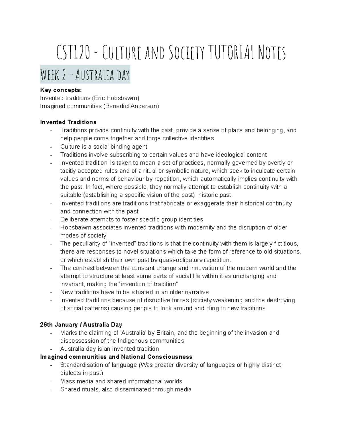 CST120 - Culture and society notes tutorials - CST120 - Culture and ...