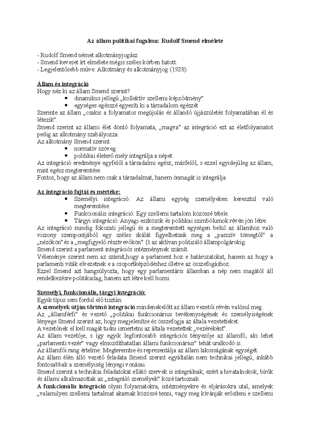 Az állam politikai fogalma Rudolf Smend tétel - Az állam politikai ...