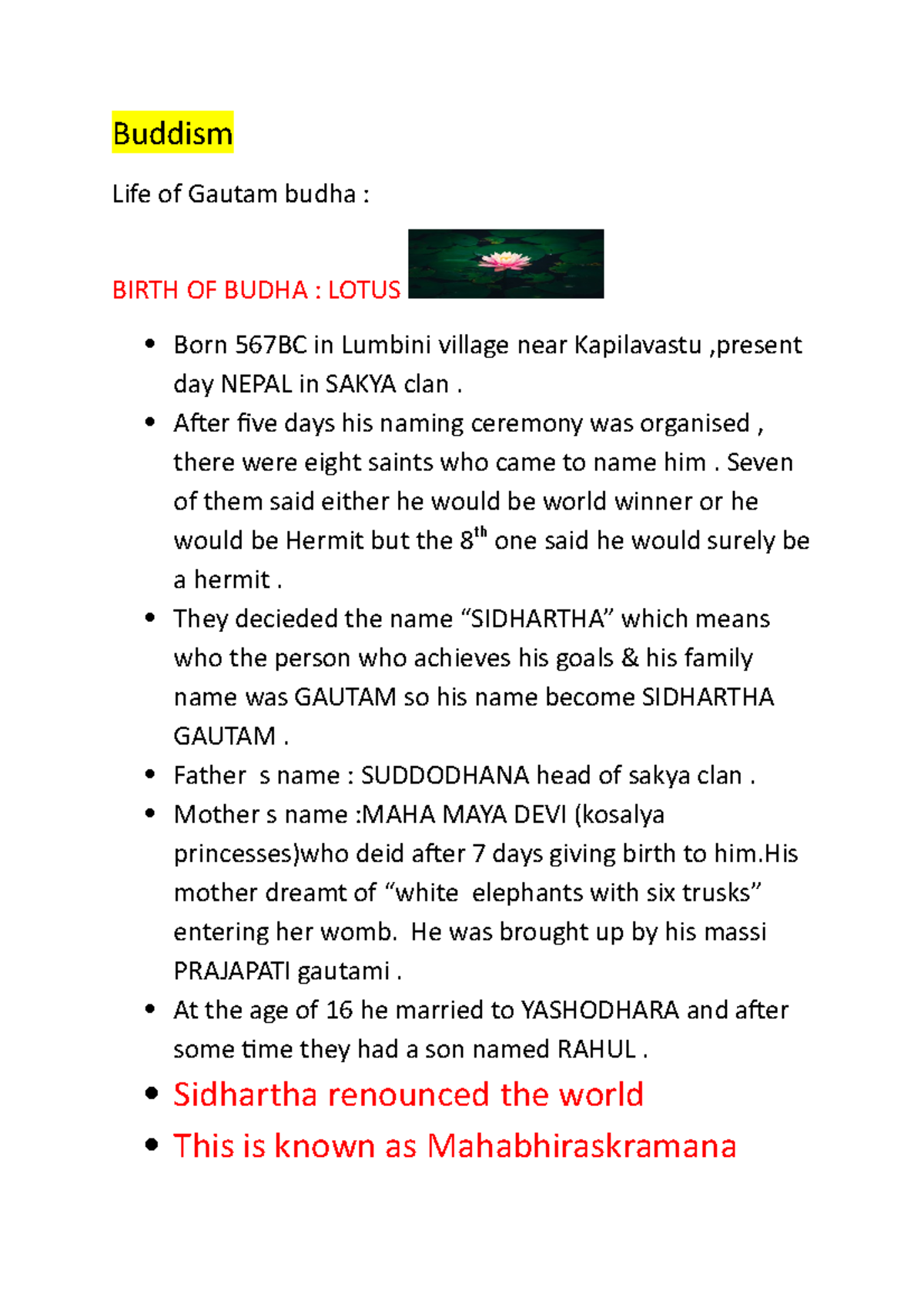 Budhism 567BC - Buddism Life of Gautam budha : BIRTH OF BUDHA : LOTUS ...