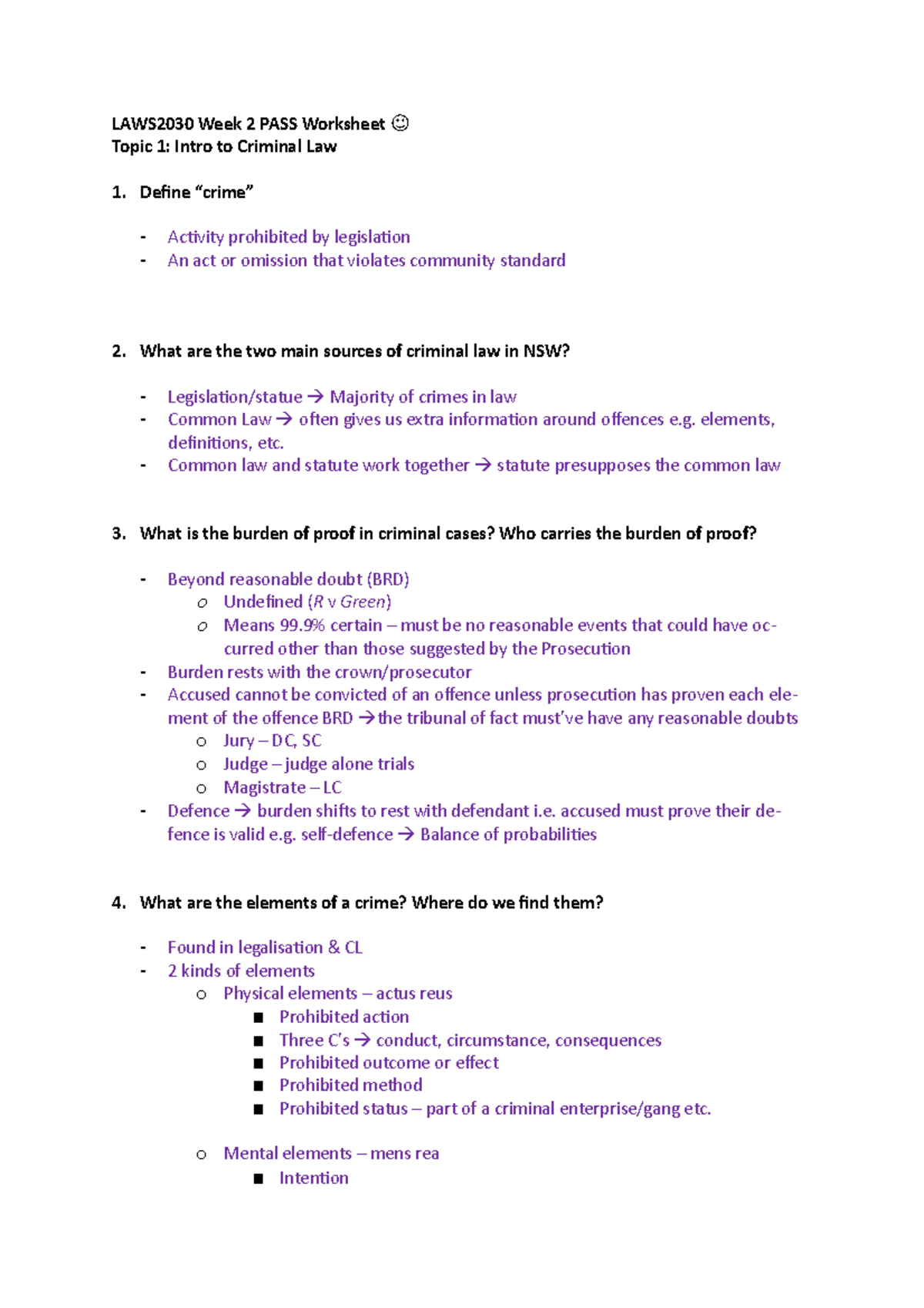 LAWS2030 Week 2 PASS Worksheet - LAWS2030 Week 2 PASS Worksheet ☺ Topic ...