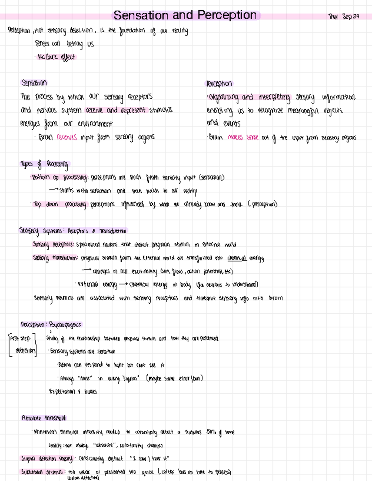 PSY101 - Exam 1 Study Guide Lecture 11 - Sensation and Perception Thur ...
