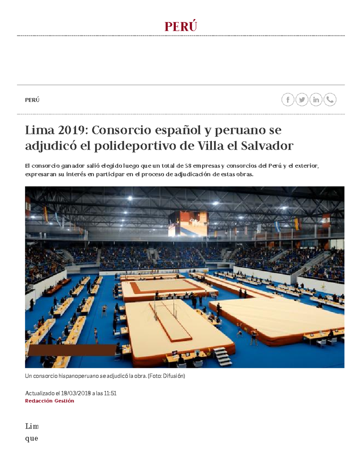 Noticia Lima 2019 Consorcio español y peruano se adjudicó el ...