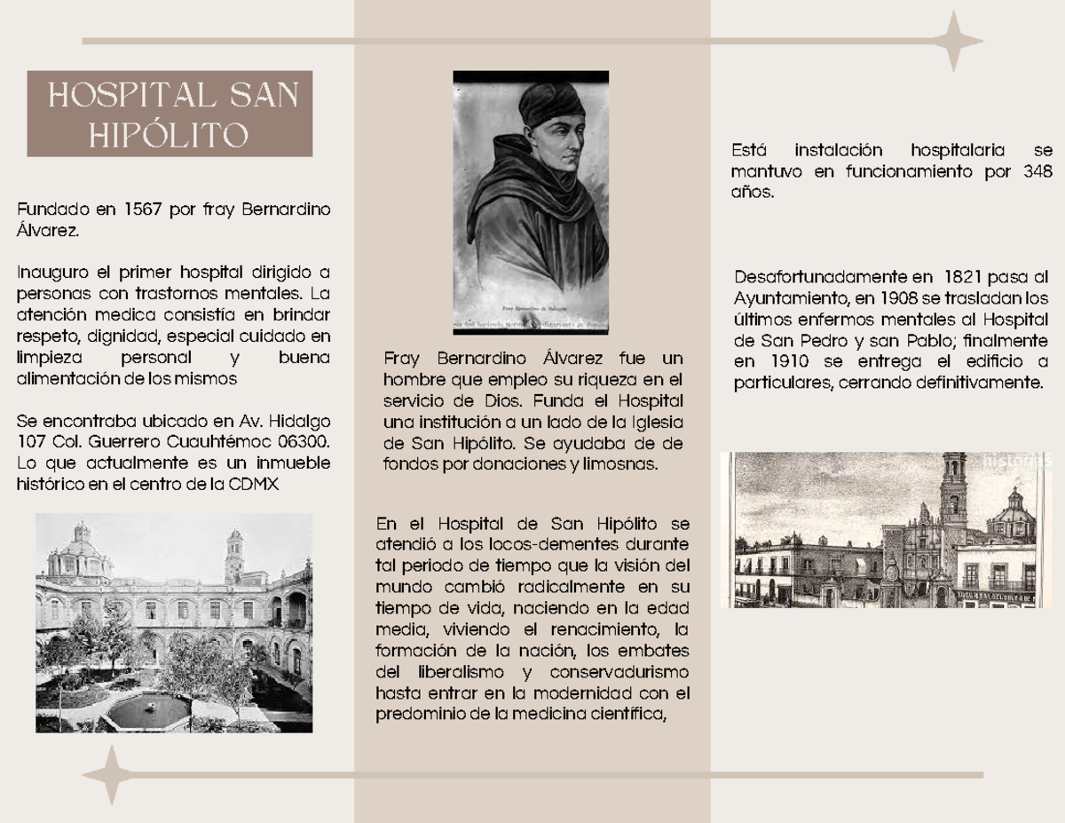 Brochure Tríptico Tienda Joyeria Beige y Café - HOSPITAL SAN HIPÓLITO Fundado en 1567 por fray ...