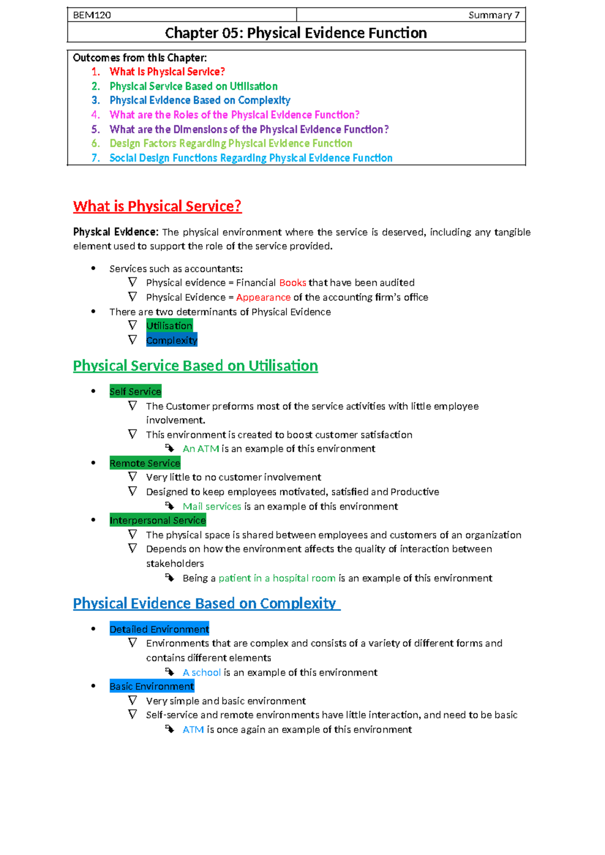 Chapter 5 - Summary Marketing Management - What is Physical Service ...