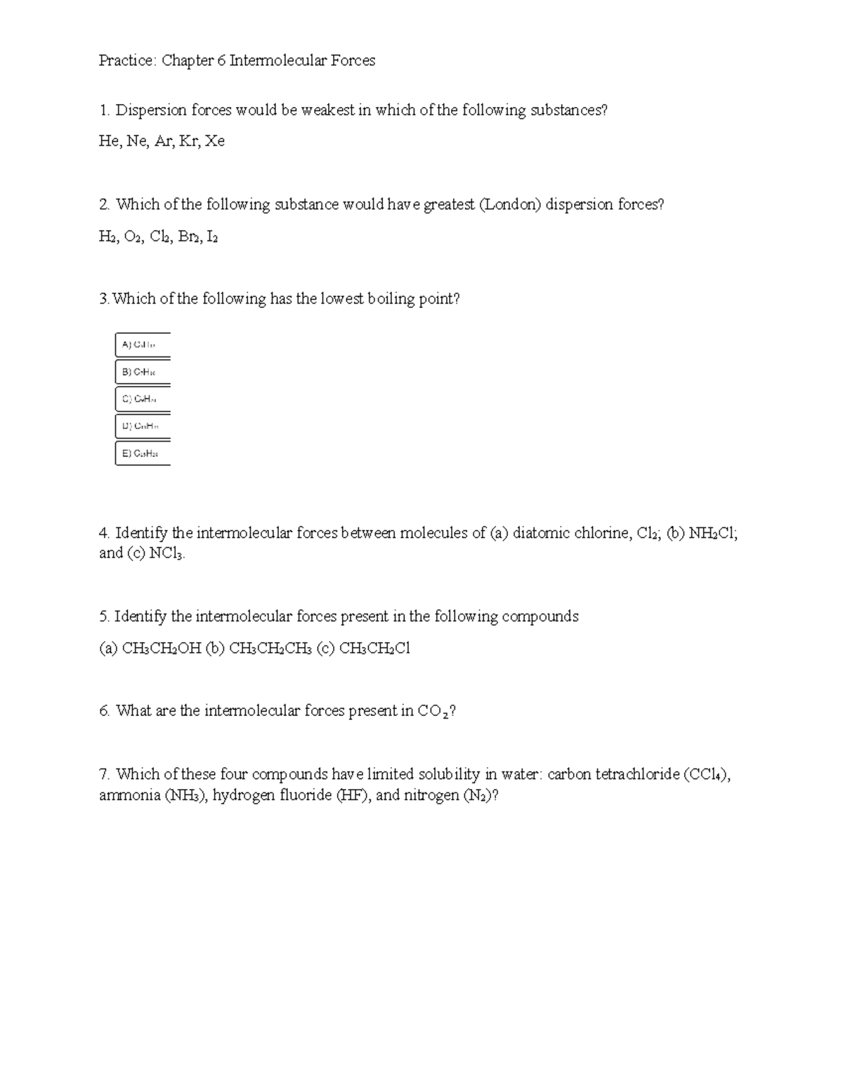 Practice Ch 6 Intermolecular Force - Tagged - Practice: Chapter 6 ...