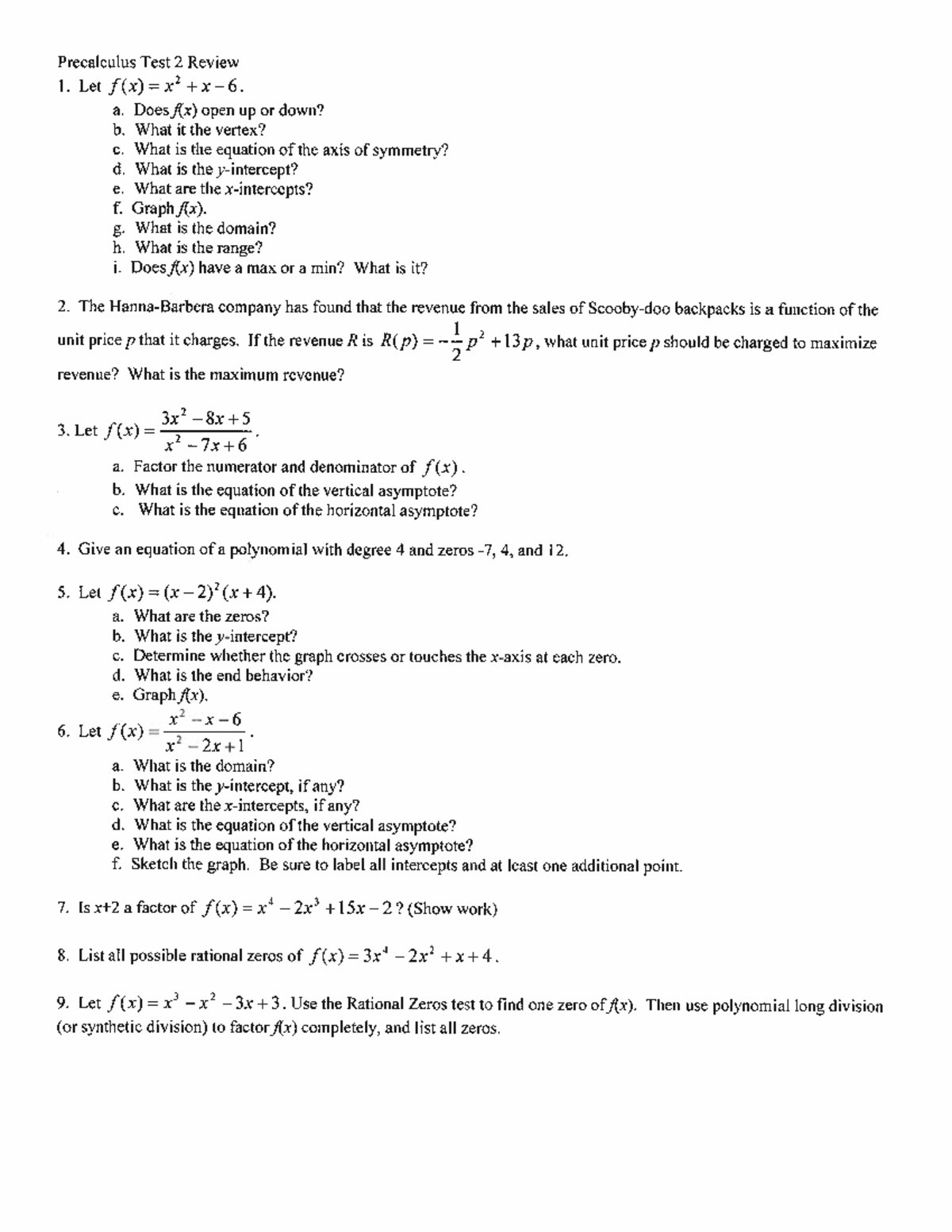 144 Test 2 review - Its math test two study guide - Precalculus Test 2 ...