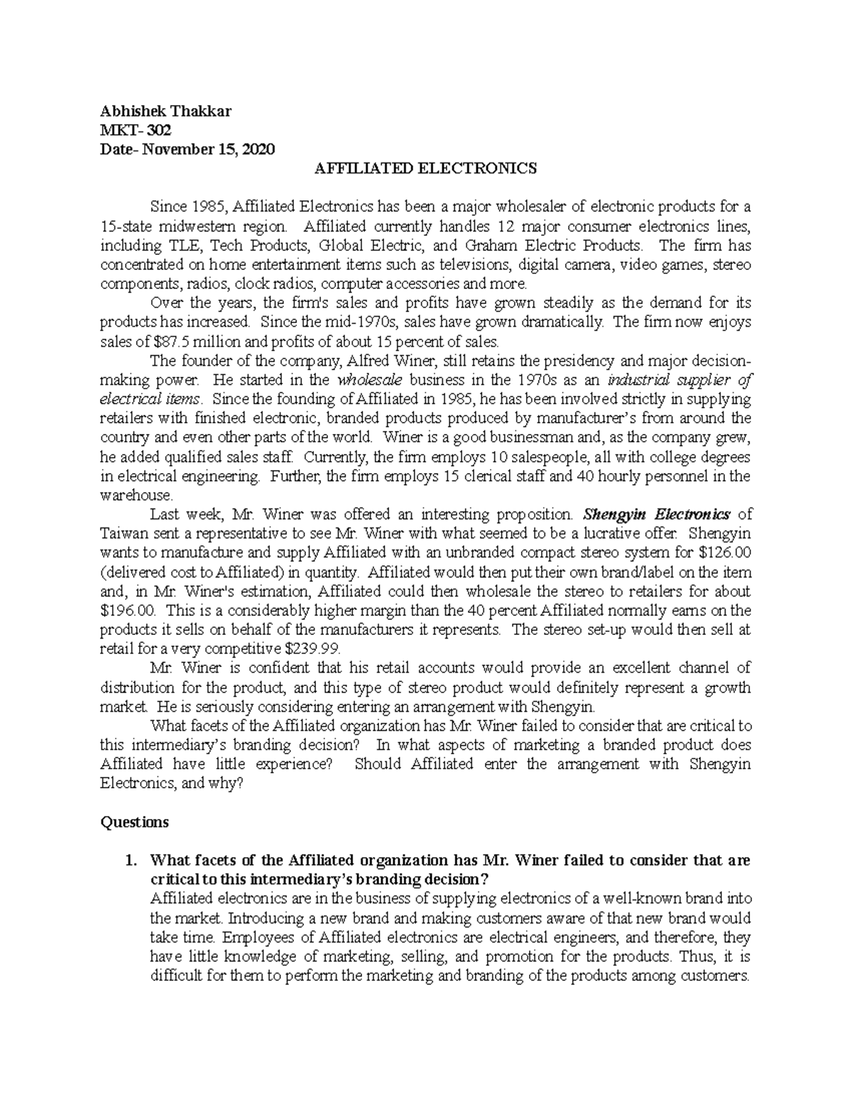 Affiliated Electronics - Affiliated currently handles 12 major consumer electronics lines ...