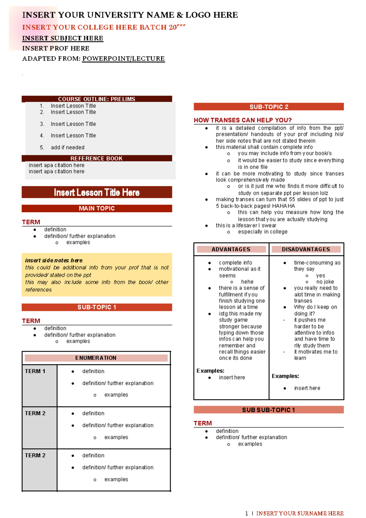 Transes template - INSERT YOUR UNIVERSITY NAME & LOGO HERE INSERT YOUR ...