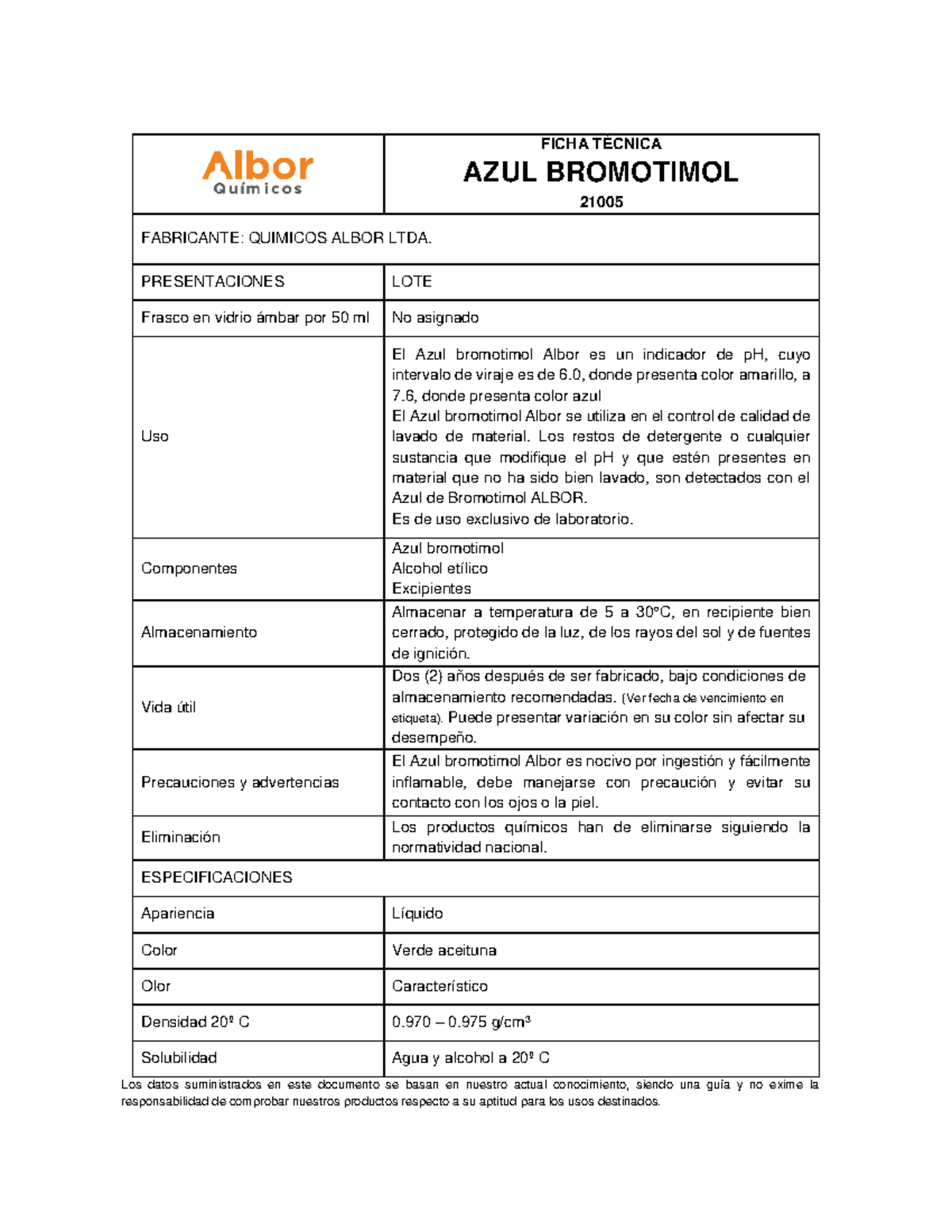 FT Azul bromotimol 2017 - FICHA TÉCNICA AZUL BROMOTIMOL 21005 ...