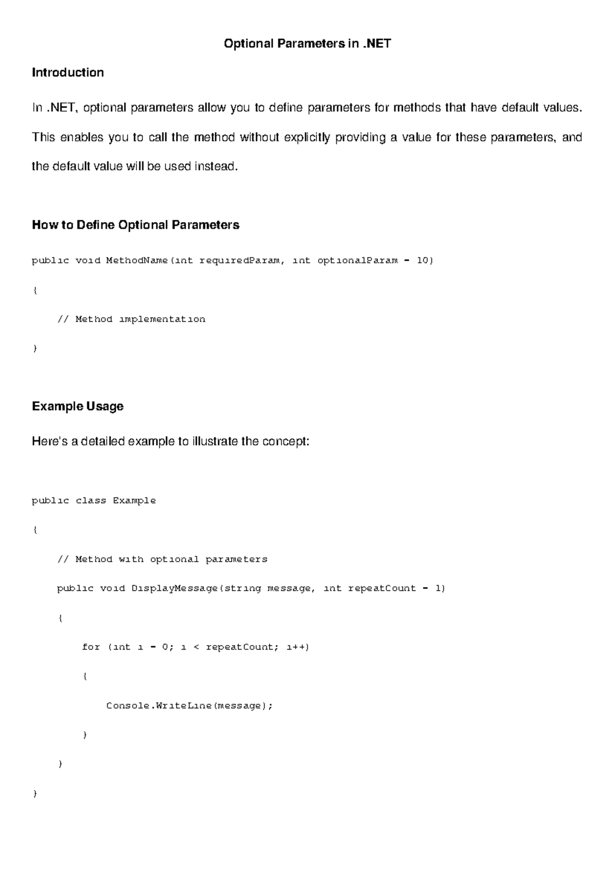 Optional Parameters In Dotnet Introduction In Net Optional Parameters Allow You To Define