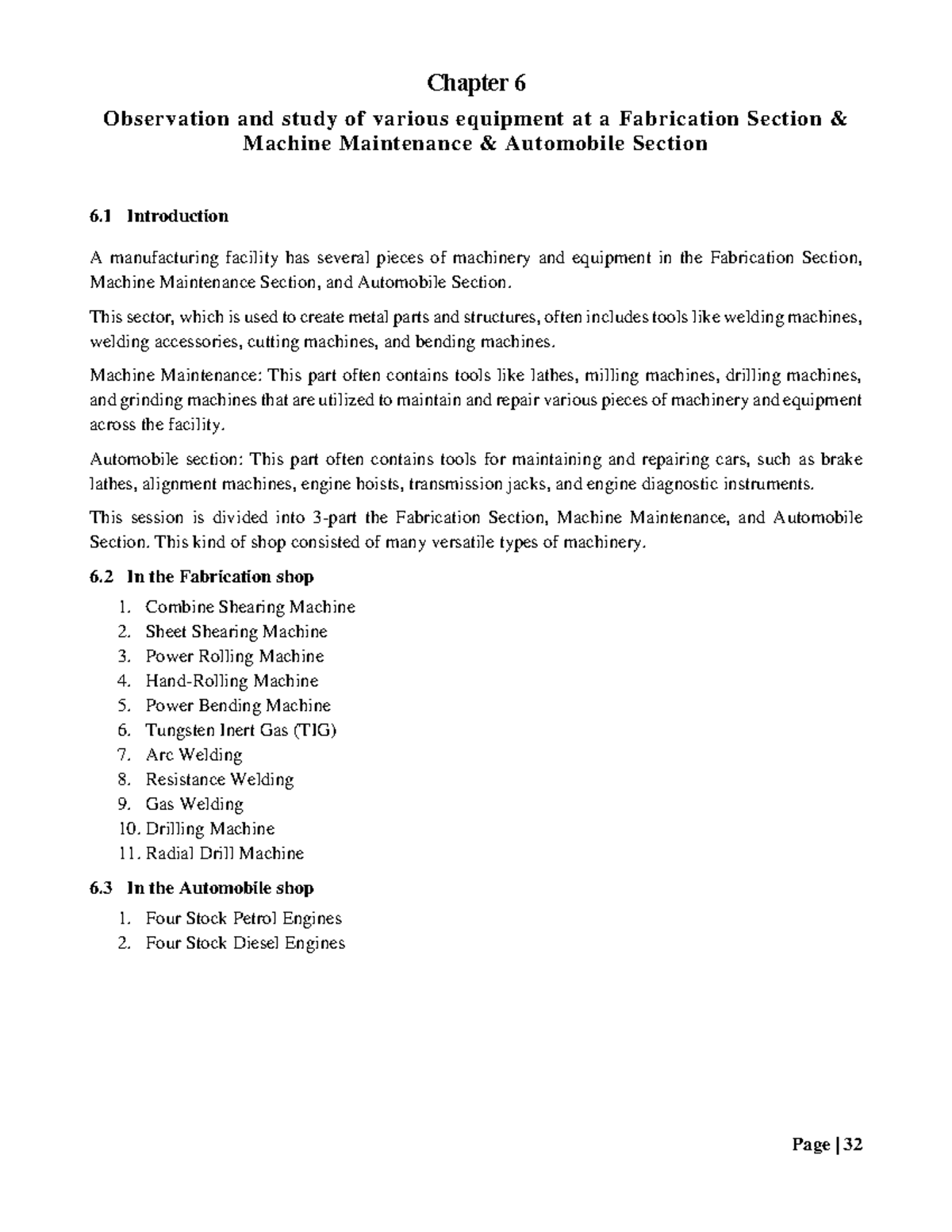 Bitac Industrial Training Report Fabrication Section and Machine ...