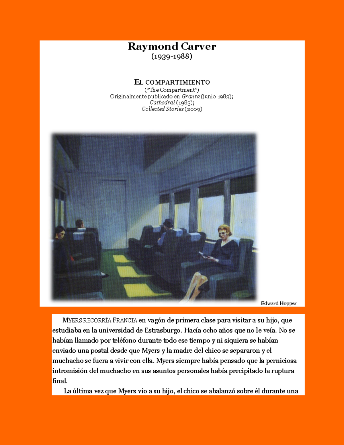 El compartimiento- Raymondcarver - Raymond Carver (1939-1988) EL ...