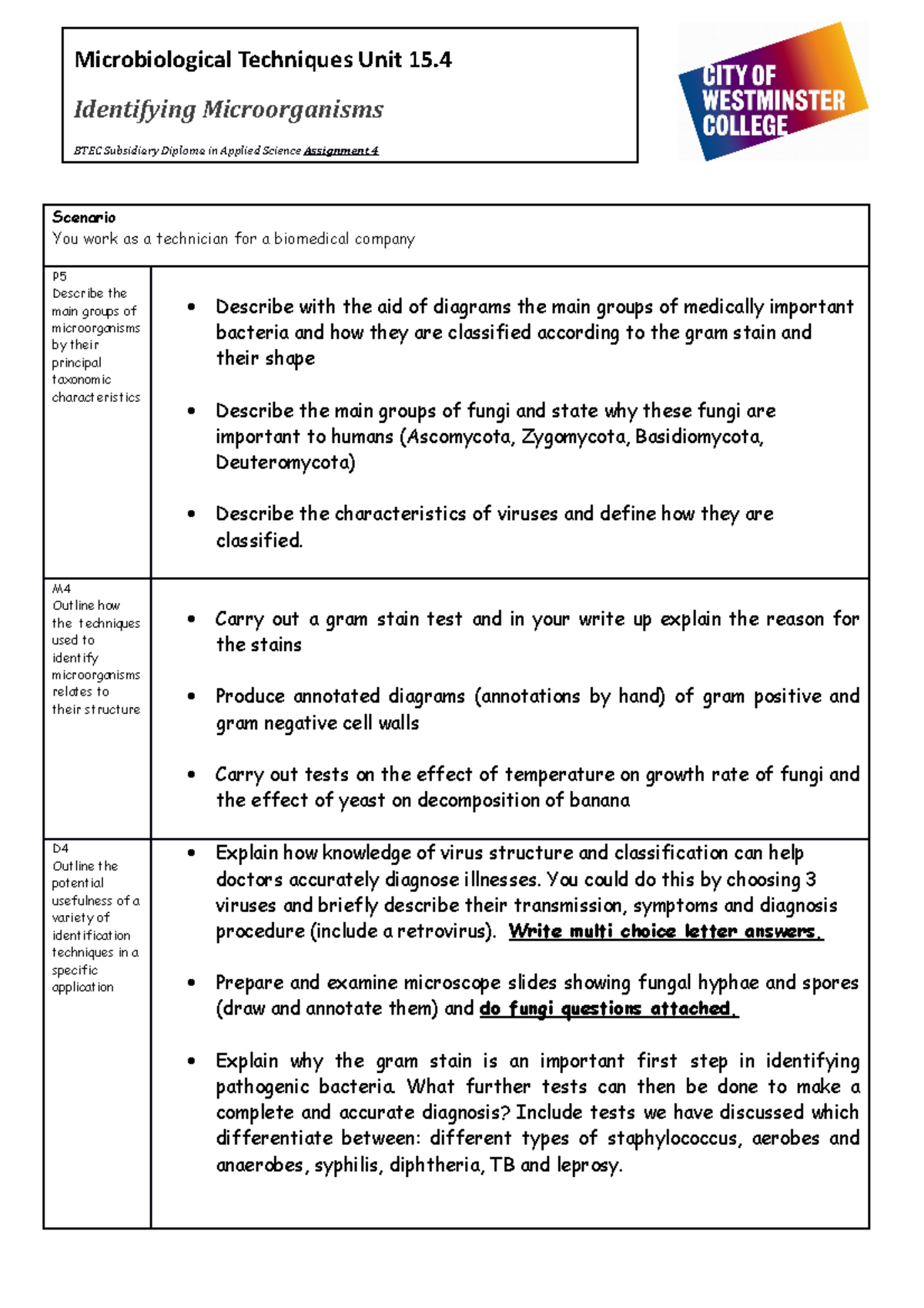 Unit 15 - Assignment 4 - APPLIED SCIENCE - Scenario You work as a ...