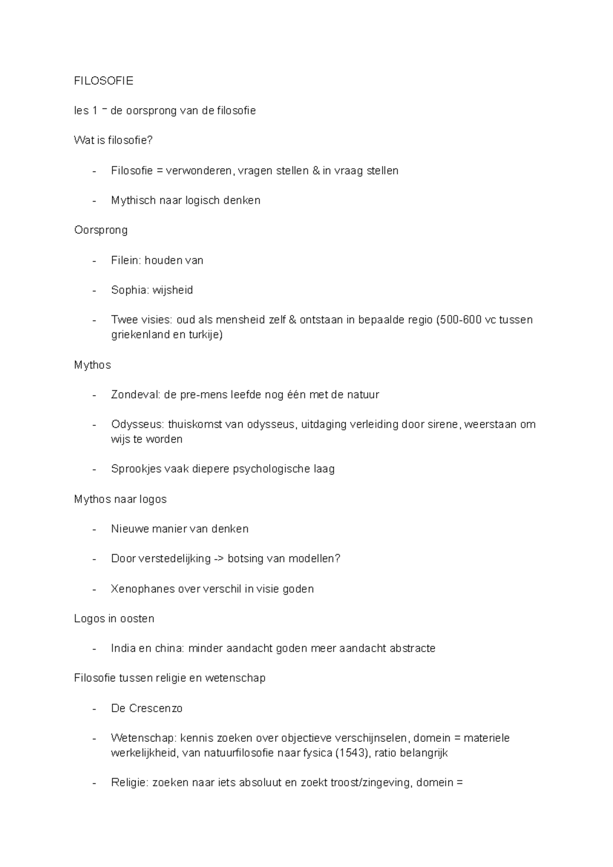 Filosofie les1tot5 - FILOSOFIE les 1 de oorsprong van de filosofie ...