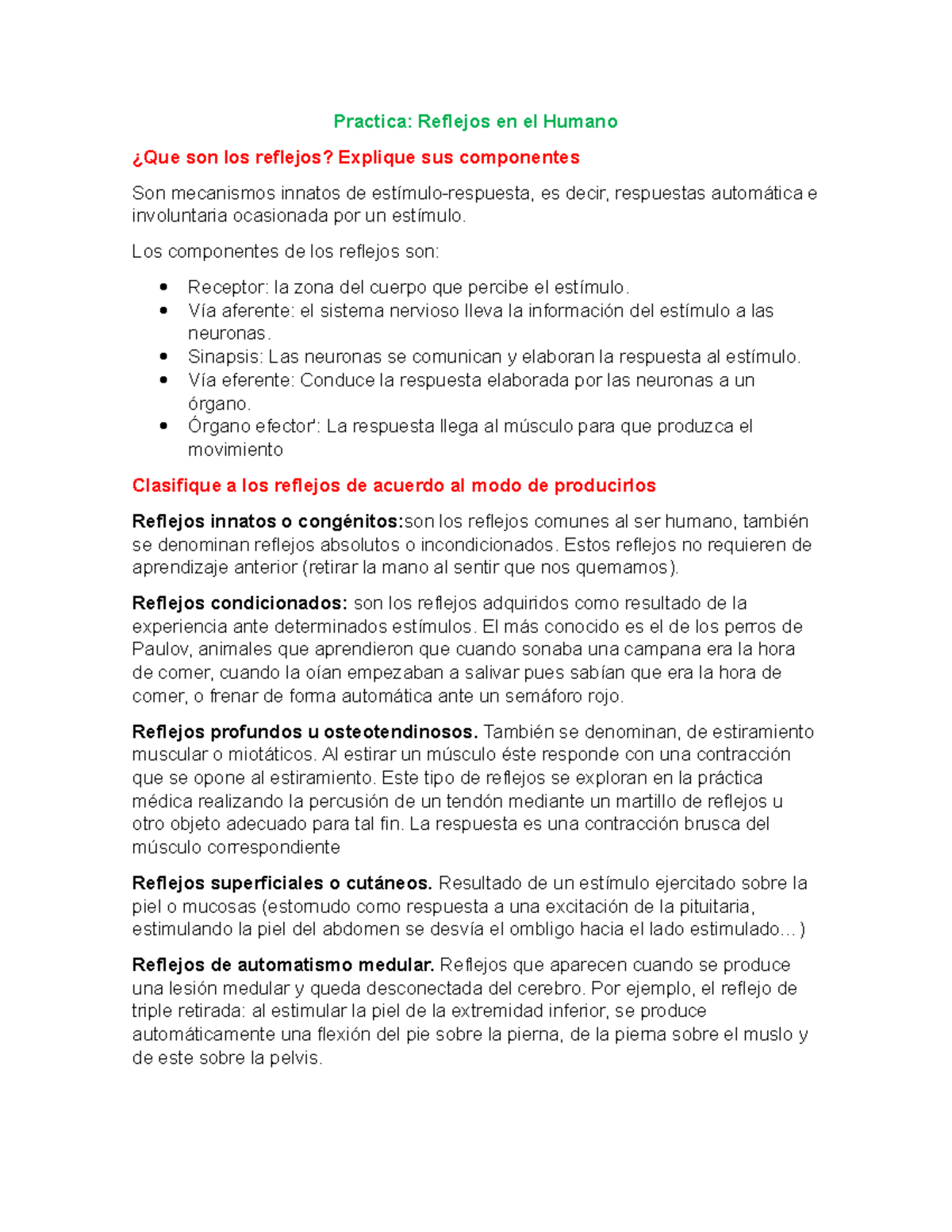 Lab 3 Reflejos - Sss - Practica: Reflejos en el Humano ¿Que son los ...