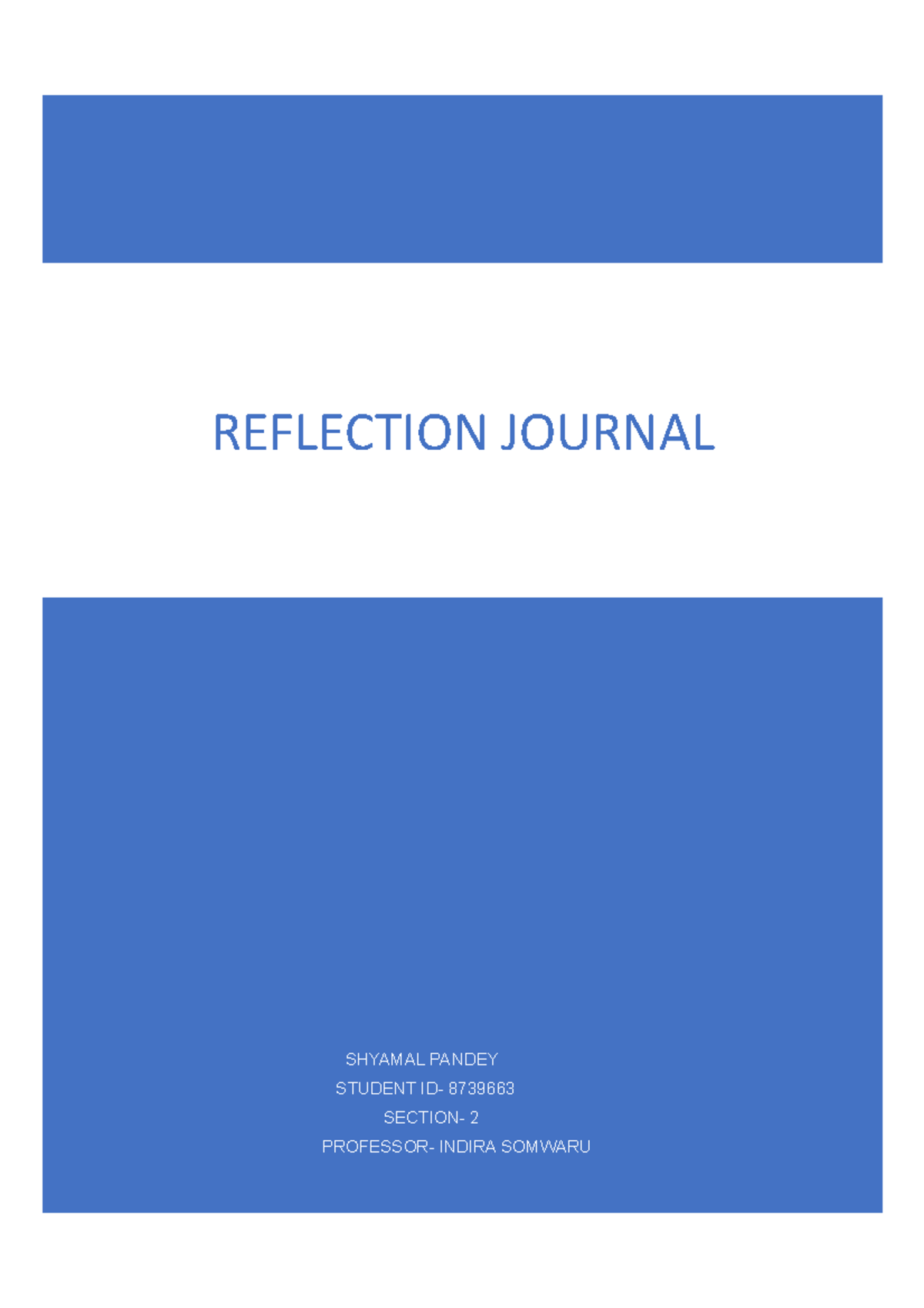 Reflection Journal week 7 - SHYAMAL PANDEY STUDENT ID- 8739663 SECTION ...