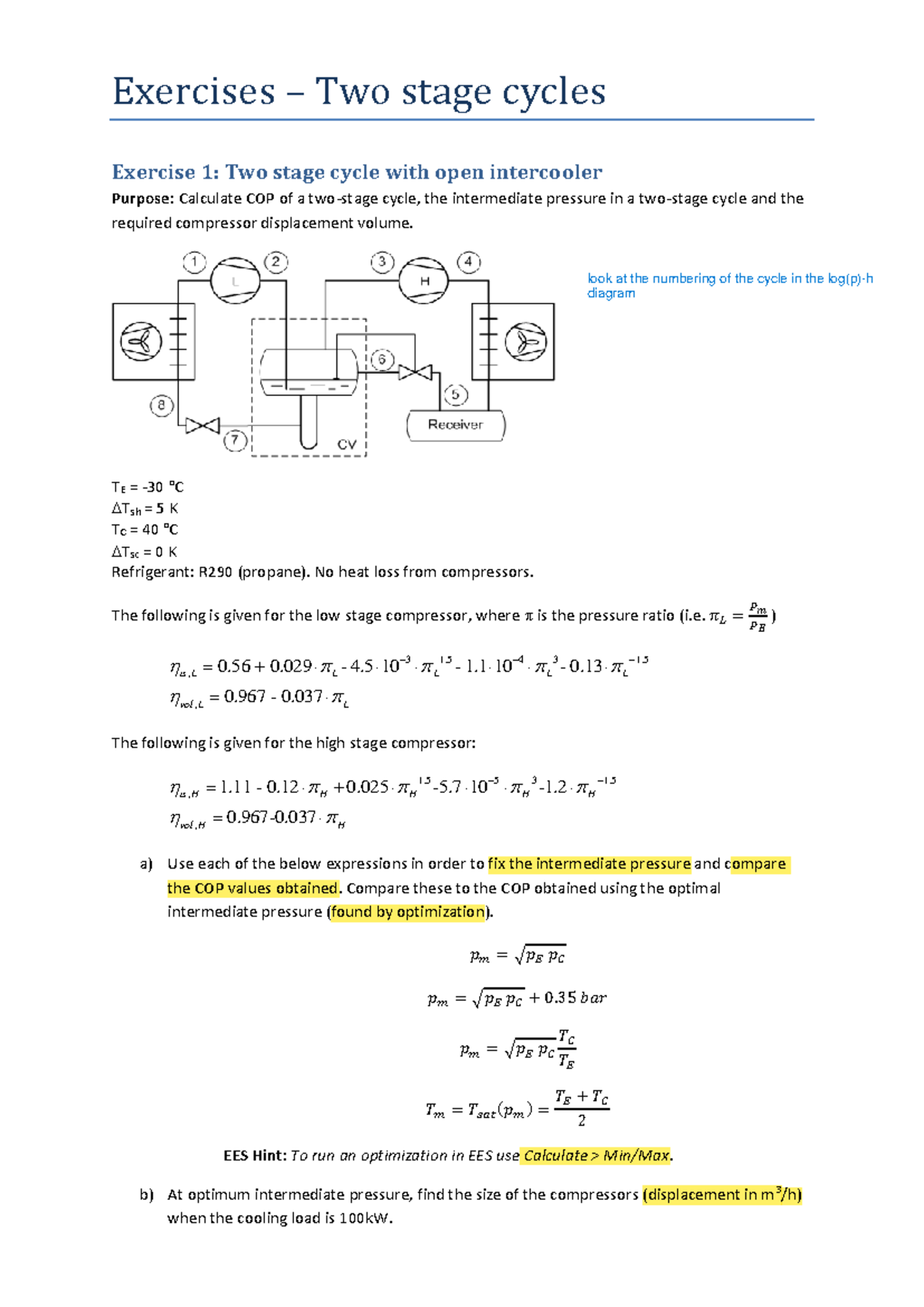 Exercises. Two-stage cycles. 2024 - Exercises – Two stage cycles ...