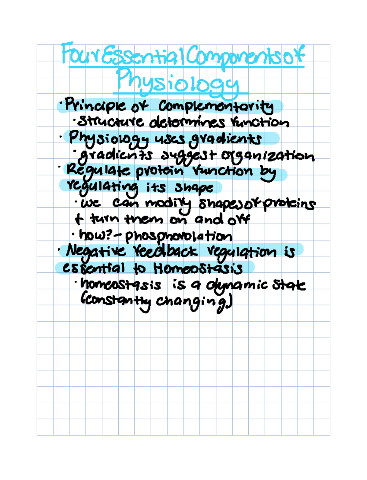 Chapter 3 Notes - Four Essential Components of Physiology Principle of ...