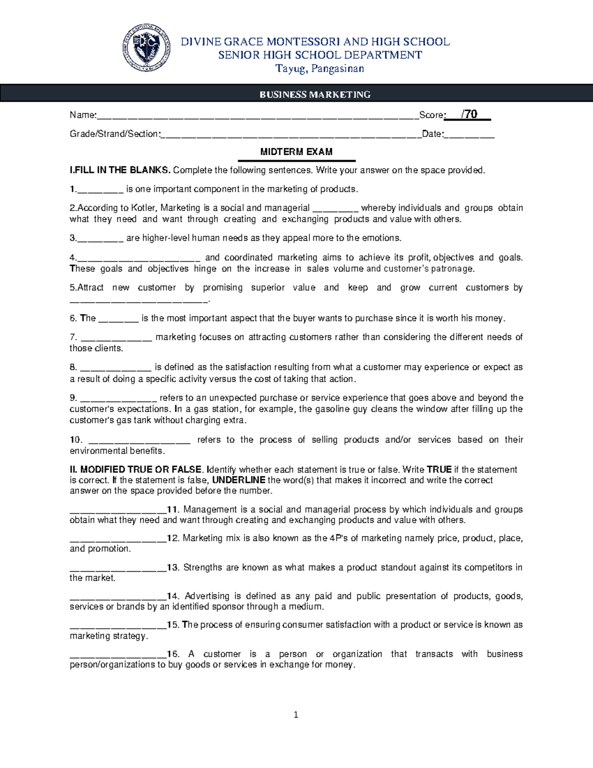 GR11+12 Busmktg Midterms - SENIOR HIGH SCHOOL DEPARTMENT Tayug ...