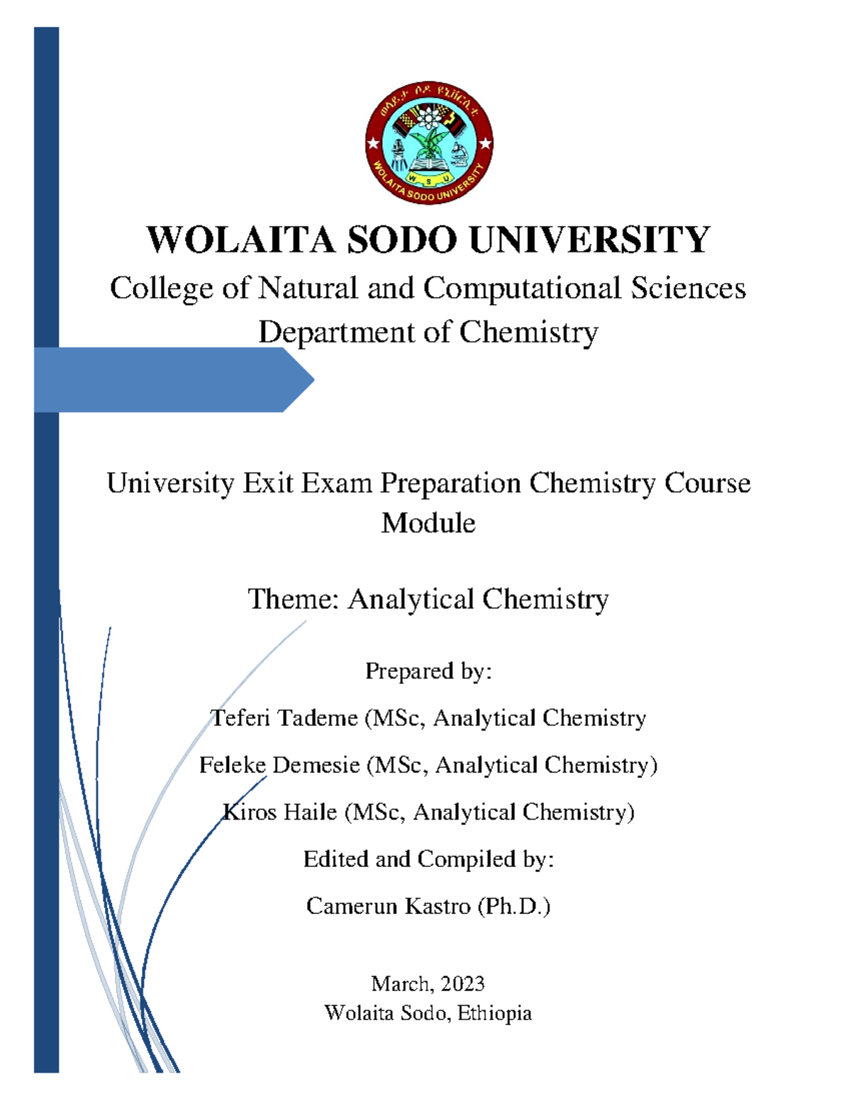 Analytical Chemistr Module - WOLAITA SODO UNIVERSITY College of Natural ...
