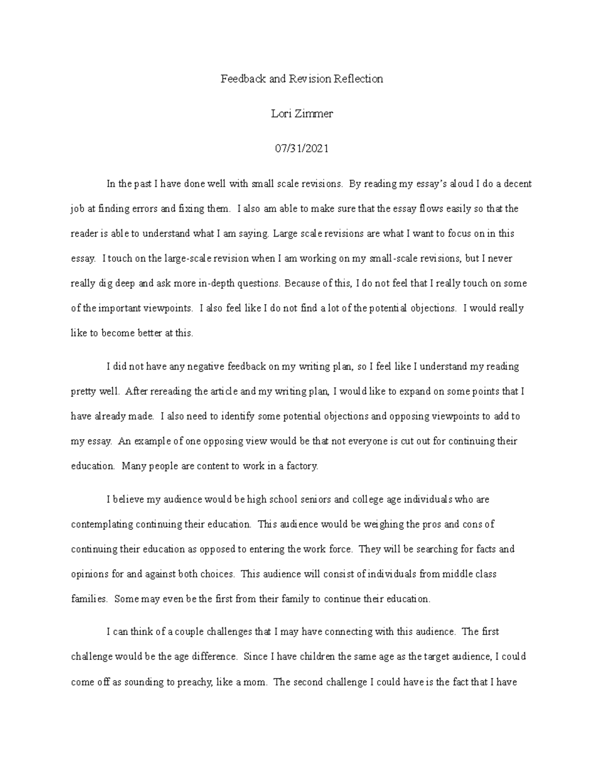 5-3 - 5-3 assignment revision reflection - Feedback and Revision ...