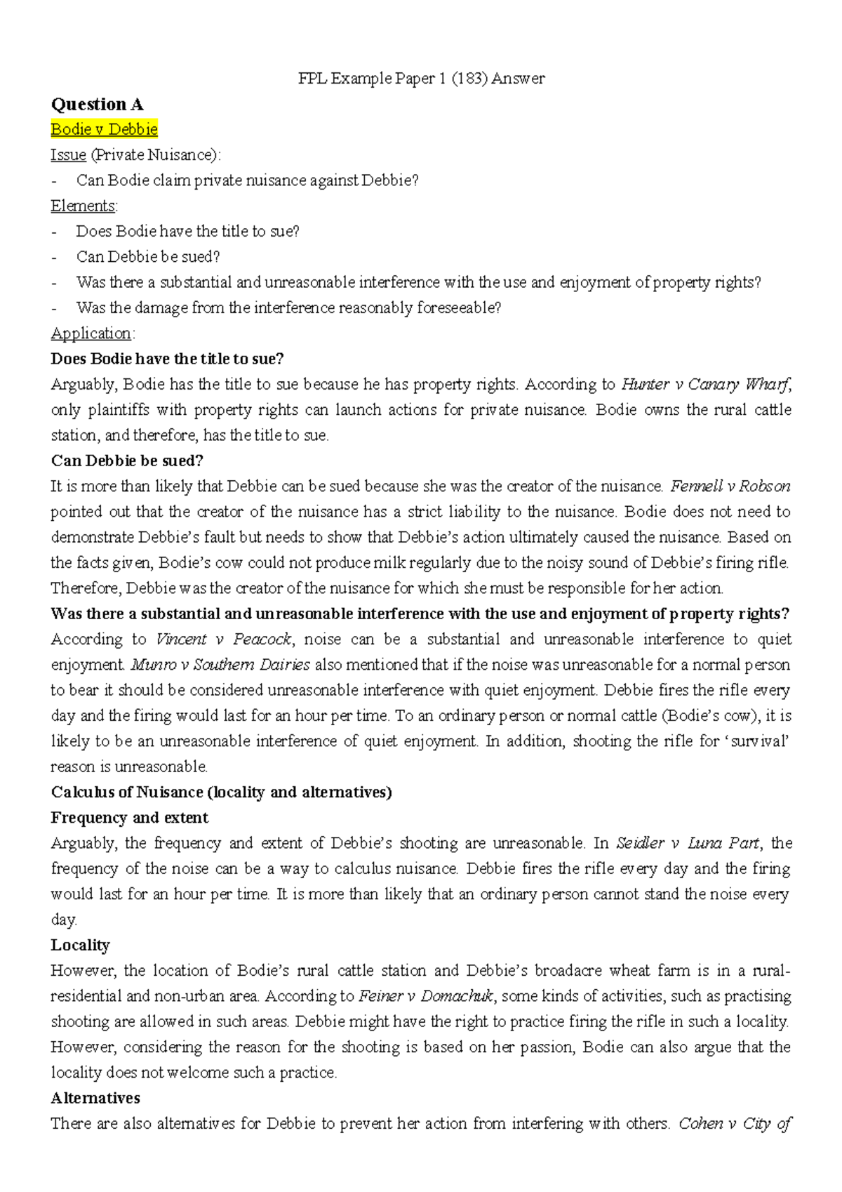 FPL Example Paper 1 - Mock Exam Answer - FPL Example Paper 1 (183 ...