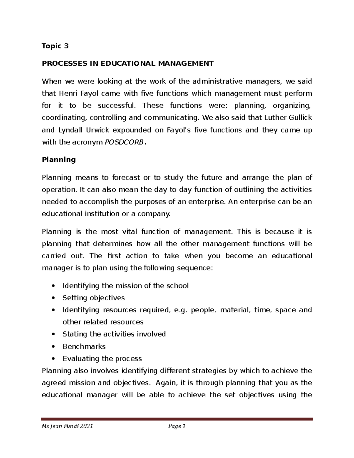 Processes in School Administraiton - Topic 3 PROCESSES IN EDUCATIONAL ...