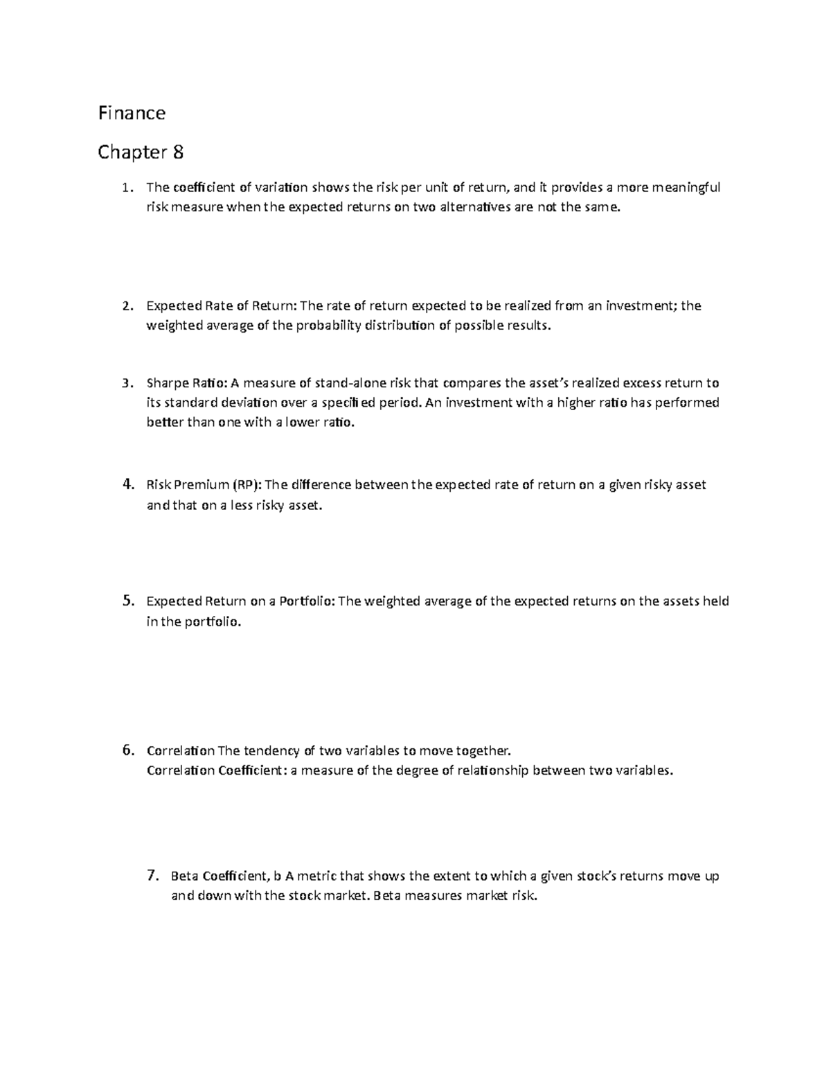 Chapter 8 formula - Finance Chapter 8 The coefficient of variation ...