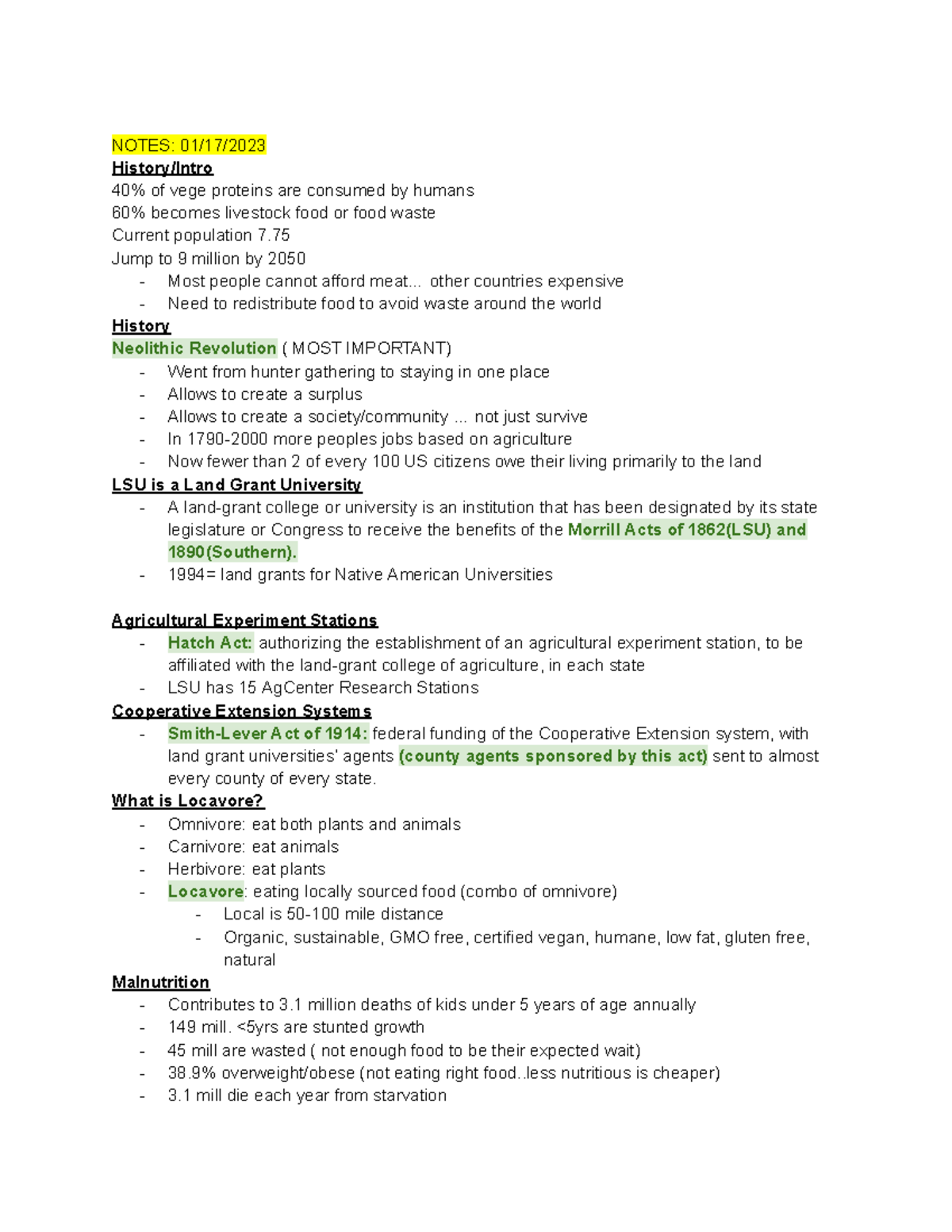 Agro notes - This topic goes over the beginning of Agronomy and crop ...