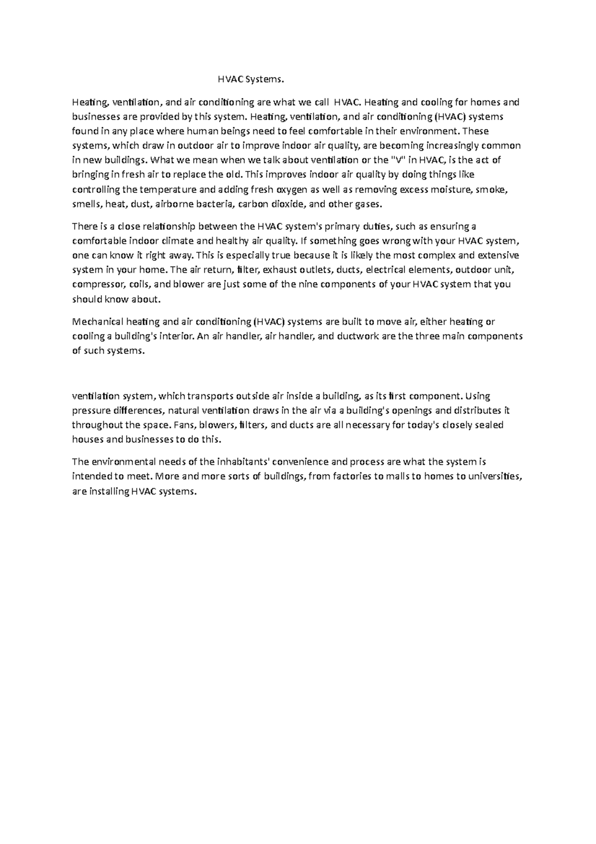 HVAC Systems - study material - HVAC Systems. Heating, ventilation, and ...