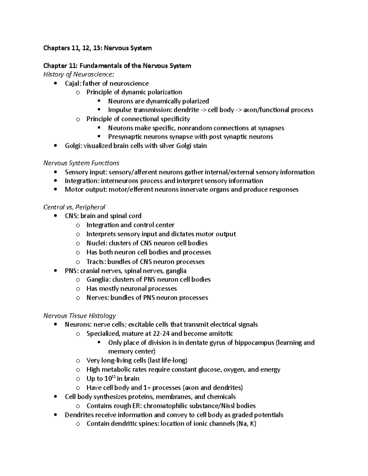 Nervous System Exam Study Guide - Chapters 11, 12, 13: Nervous System ...