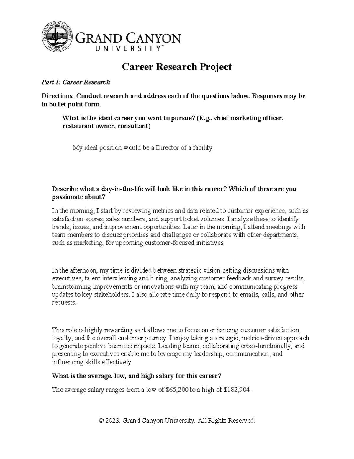 MKT 315 RS T8 Career Research Project - Career Research Project Part I ...