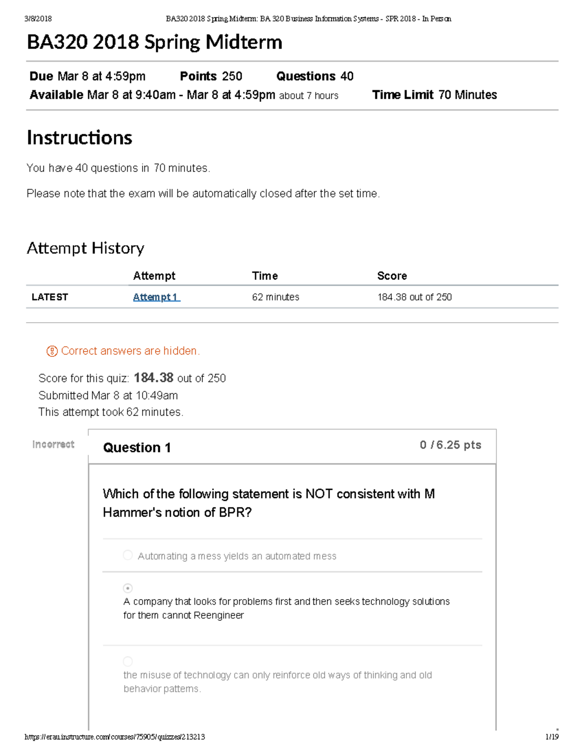 BA 320 Business Information Systems - BA320 2018 Spring Midterm Due Mar ...