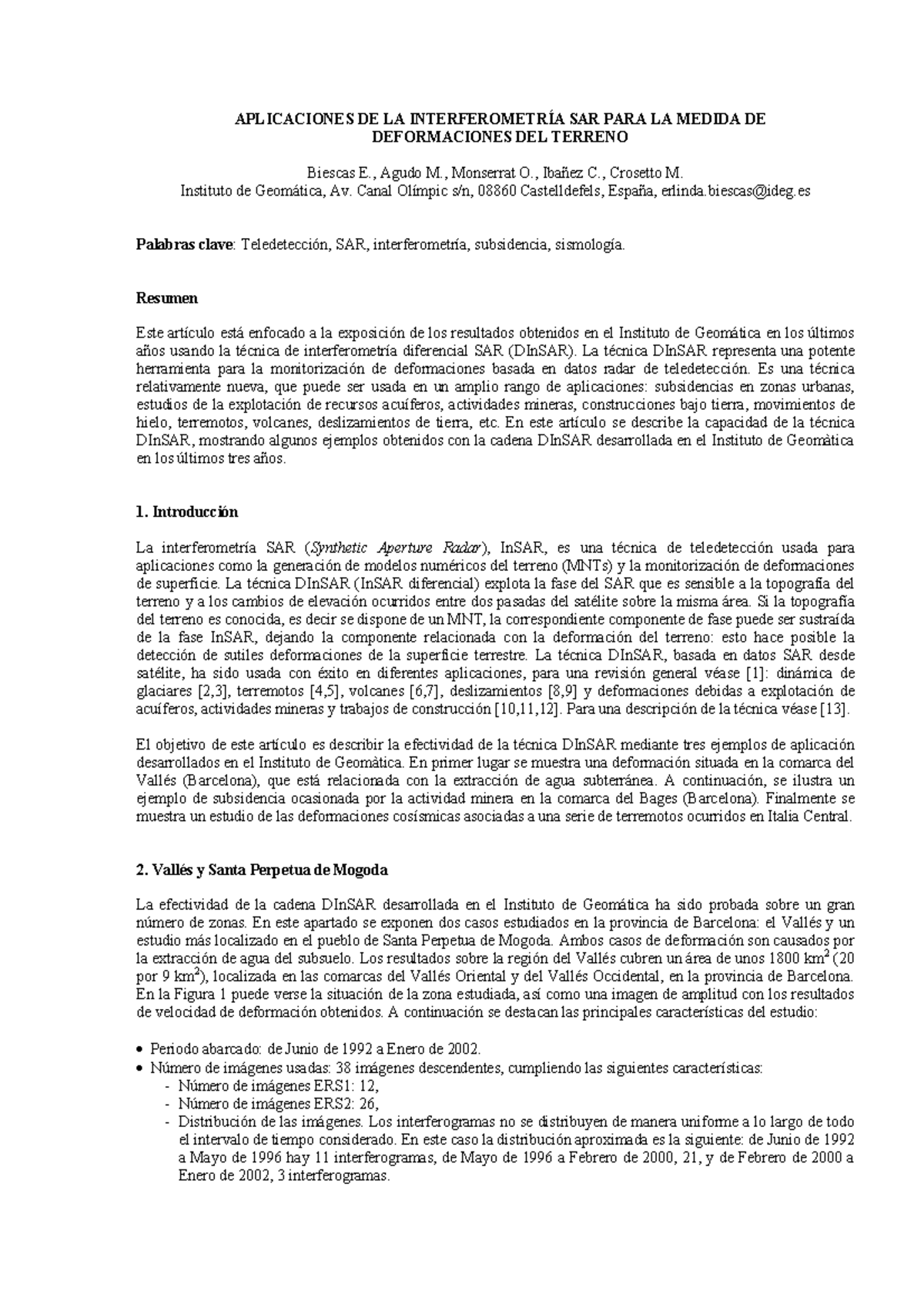 Aplicaciones de Interferometria de Radar - APLICACIONES DE LA ...