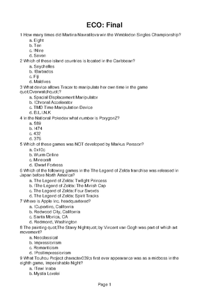 ECO320 Week 2 - ECO: Answer Question 1: Category: Entertainment ...