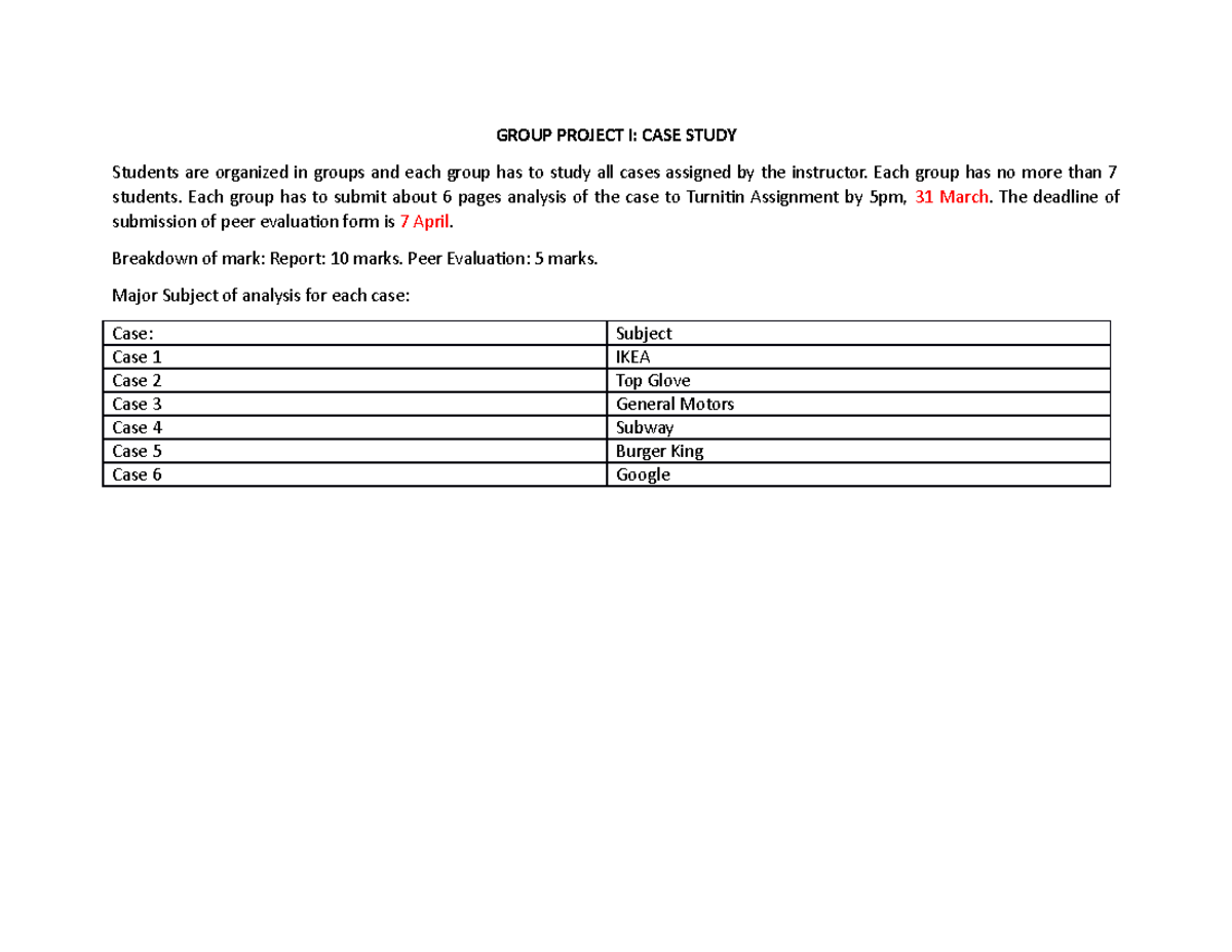 Group Project I CASE Study Rubrics 20-21 S2 - GROUP PROJECT I: CASE ...