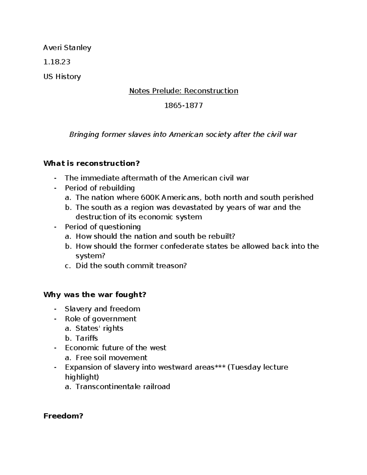 US Hist 1 - history notes for prelude - Averi Stanley 1. US History ...