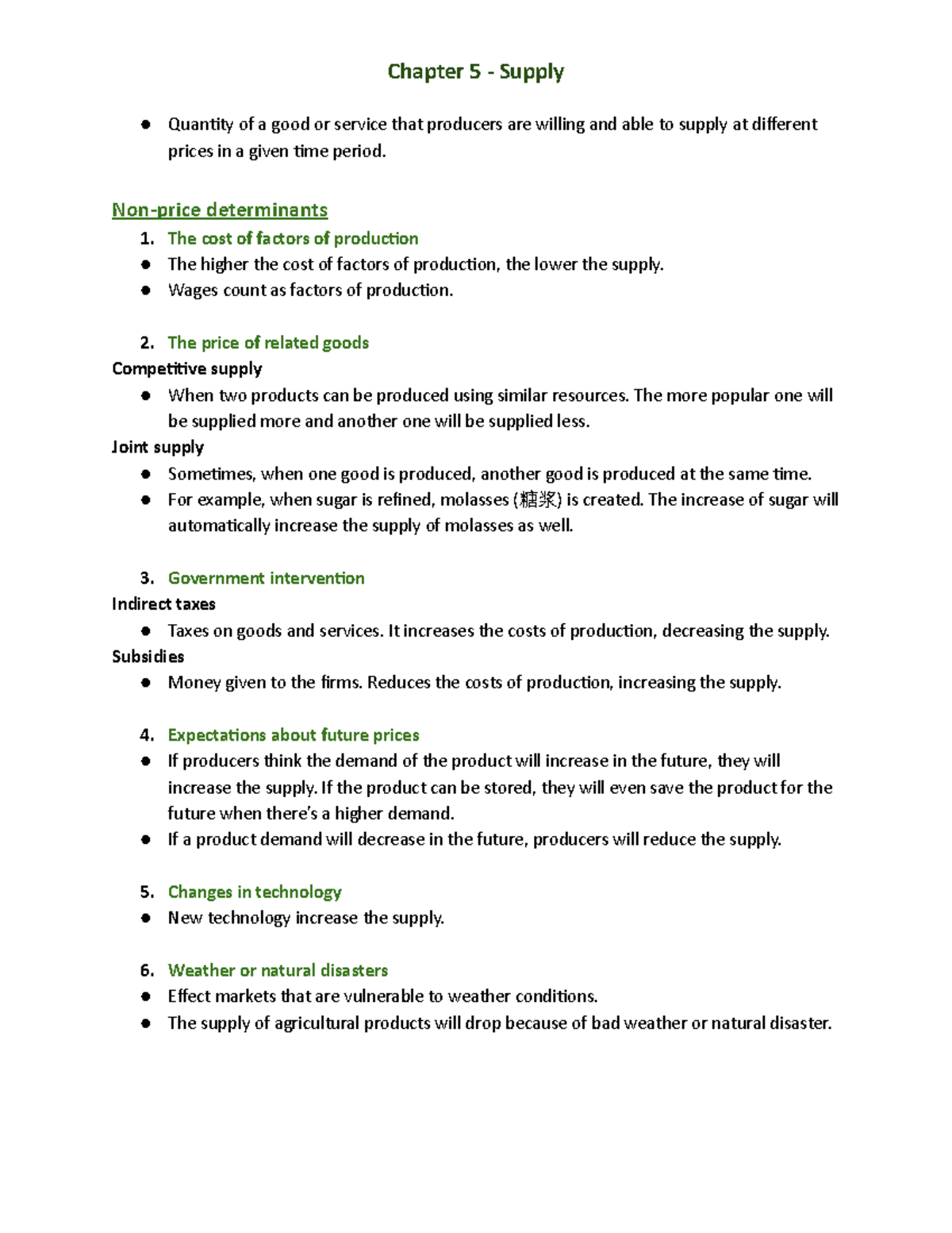Chapter 5 - Supply - igcse eco notes - Chapter 5 - Supply Quantity of a ...