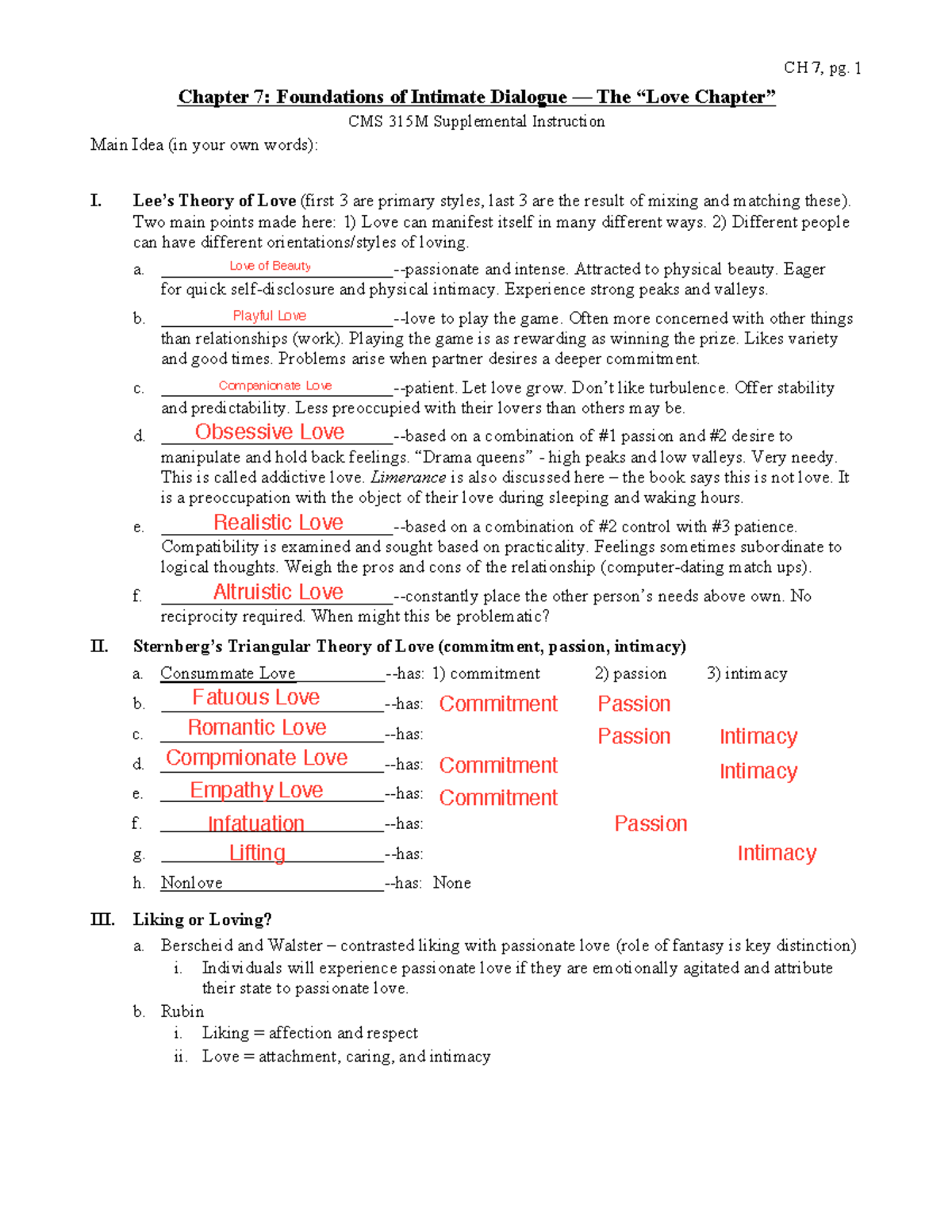 Chapter 7 Final Notes - CH 7, pg. 1 Chapter 7: Foundations of Intimate ...