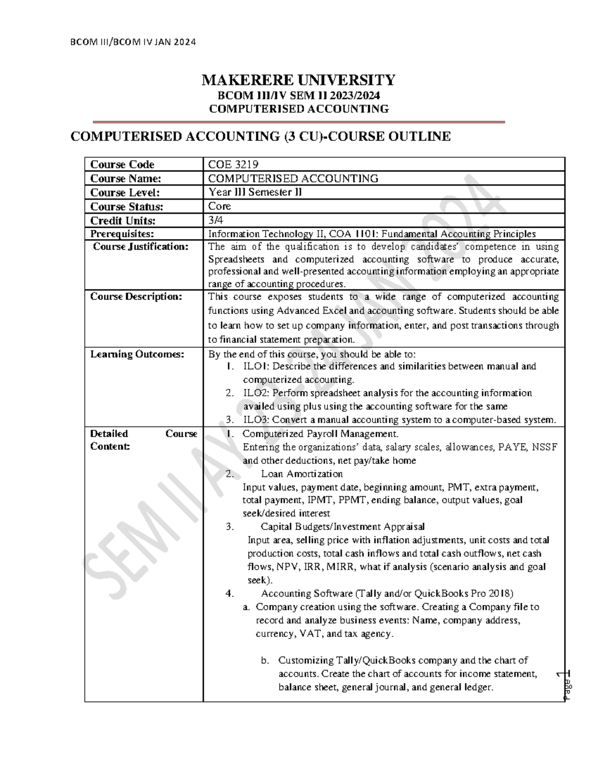 Payroll BCOM3-4 JAN 24 COMP ACC - 1 MAKERERE UNIVERSITY BCOM III/IV SEM II 2023/ COMPUTERISED ...
