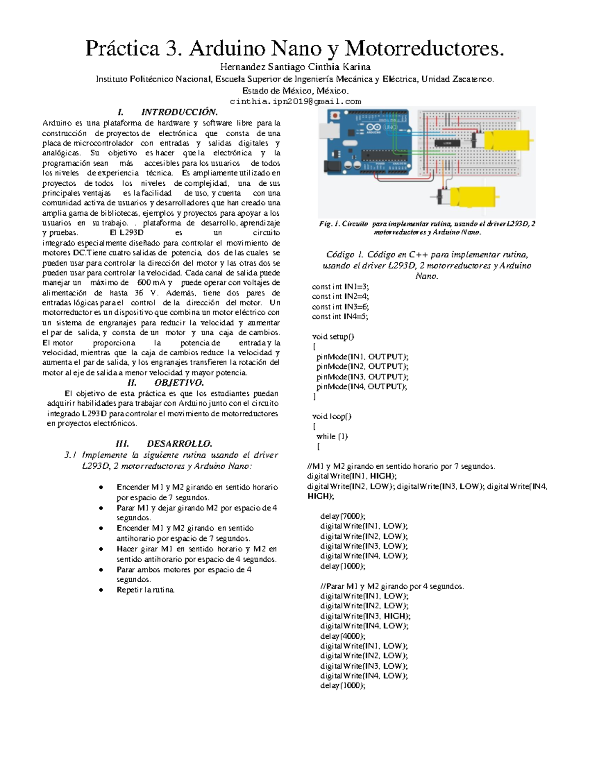 P3 Arduino Nano y Motorreductores - Hernandez Santiago Cinthia Karina Instituto Politécnico ...