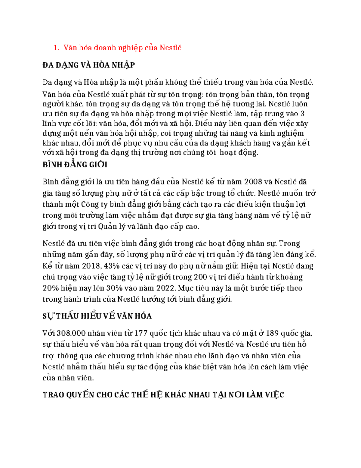 Văn hóa doanh nghiệp của Nestlé - Văn hóa doanh nghi p cệ ủa Nestlé ĐA D ẠNG VÀ HÒA NH ẬP Đa d ...