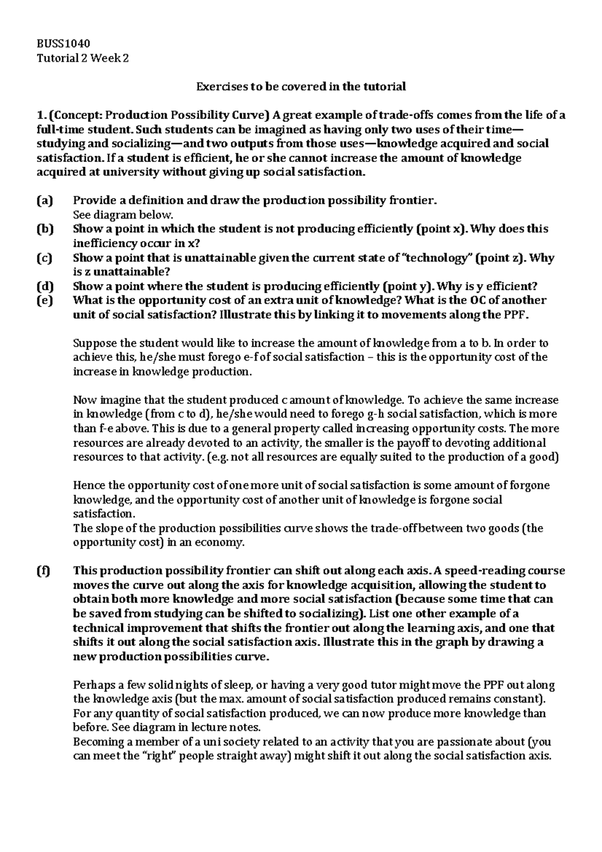 Tutorial 2 with answers - BUSS Tutorial 2 Week 2 Exercises to be covered in the tutorial ...