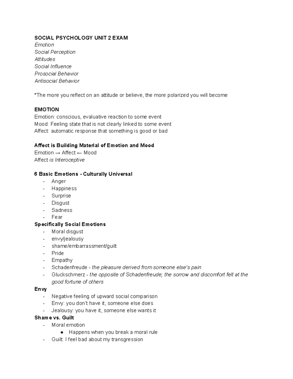 Social Psychology Unit Two Exam STUDY GUIDE - SOCIAL PSYCHOLOGY UNIT 2 ...