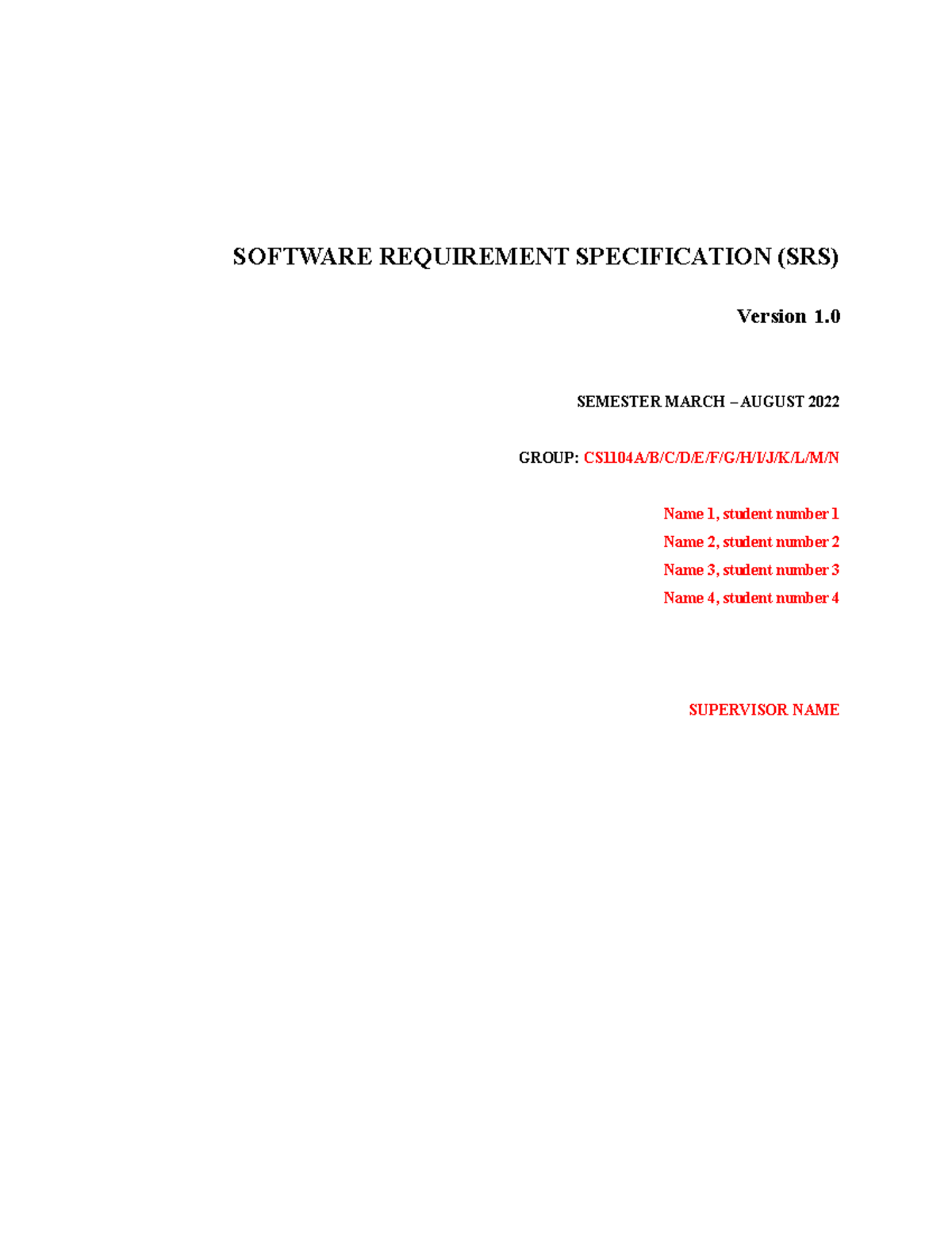 ISP250 SRS Template - SOFTWARE REQUIREMENT SPECIFICATION (SRS) Version ...