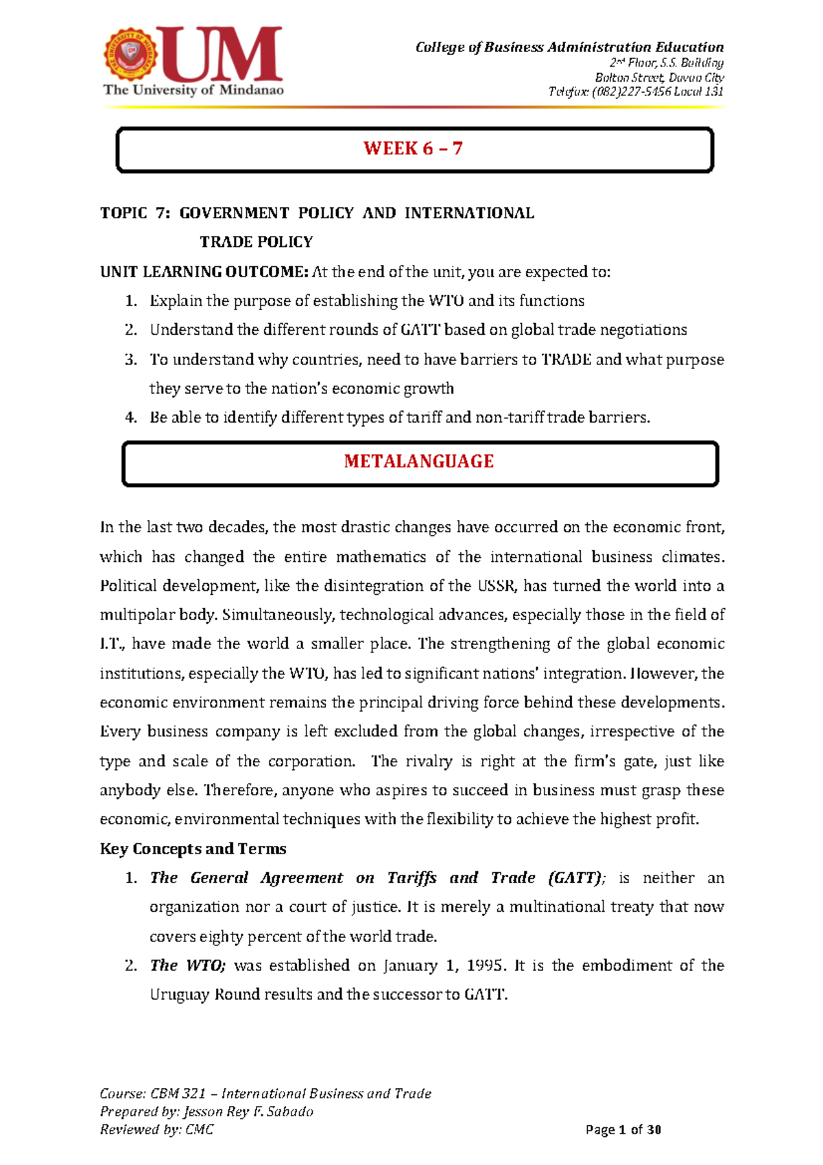 CBM-321 Module-3-Week-6-7 - 2 nd Floor, S. Building Bolton Street ...